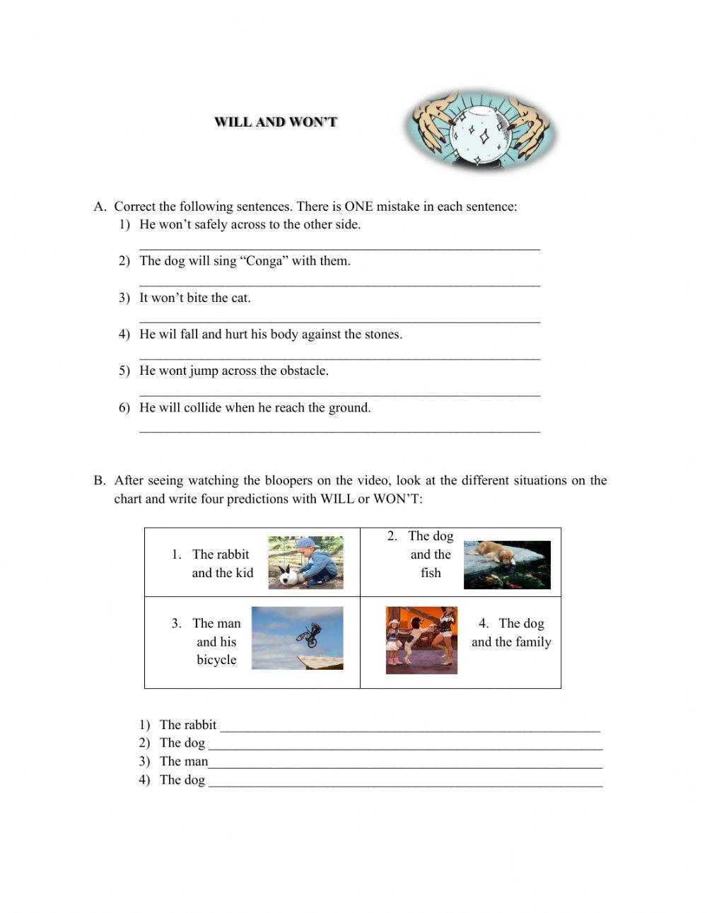 Will - Won't | Free Interactive Worksheets | 287717