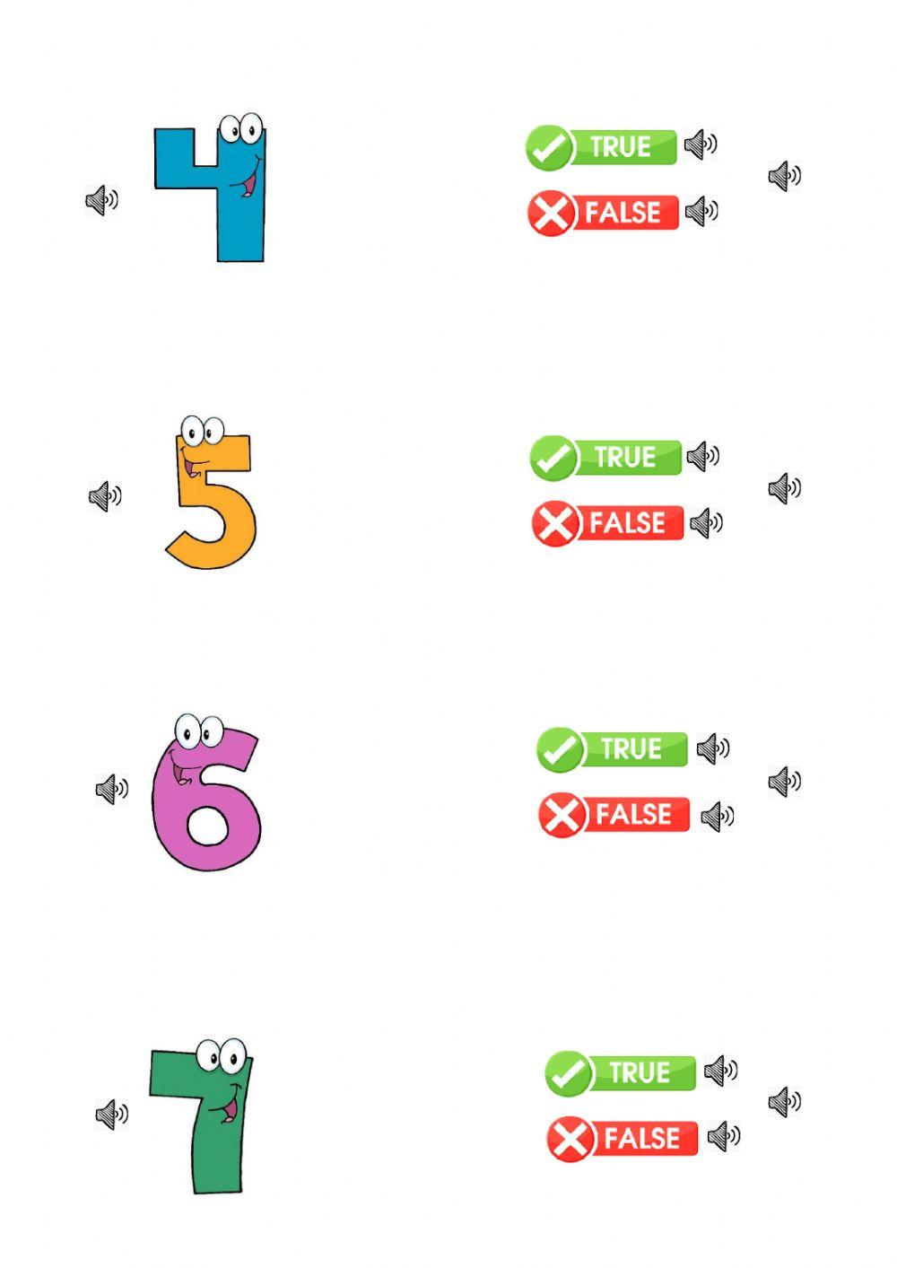 Numbers 1-10 (is it true or false?) worksheet | Live Worksheets