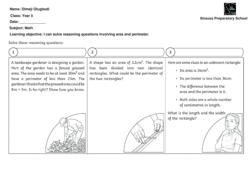 Area and Perimeter Reasoning worksheet | Live Worksheets