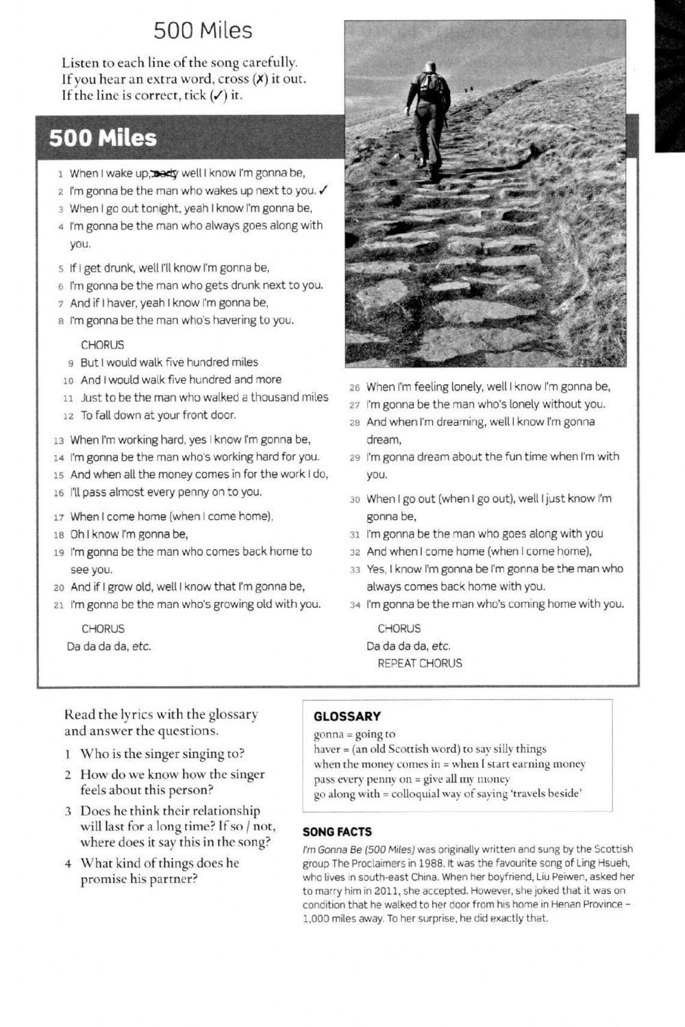 song 500 miles | Free Interactive Worksheets | 5862021