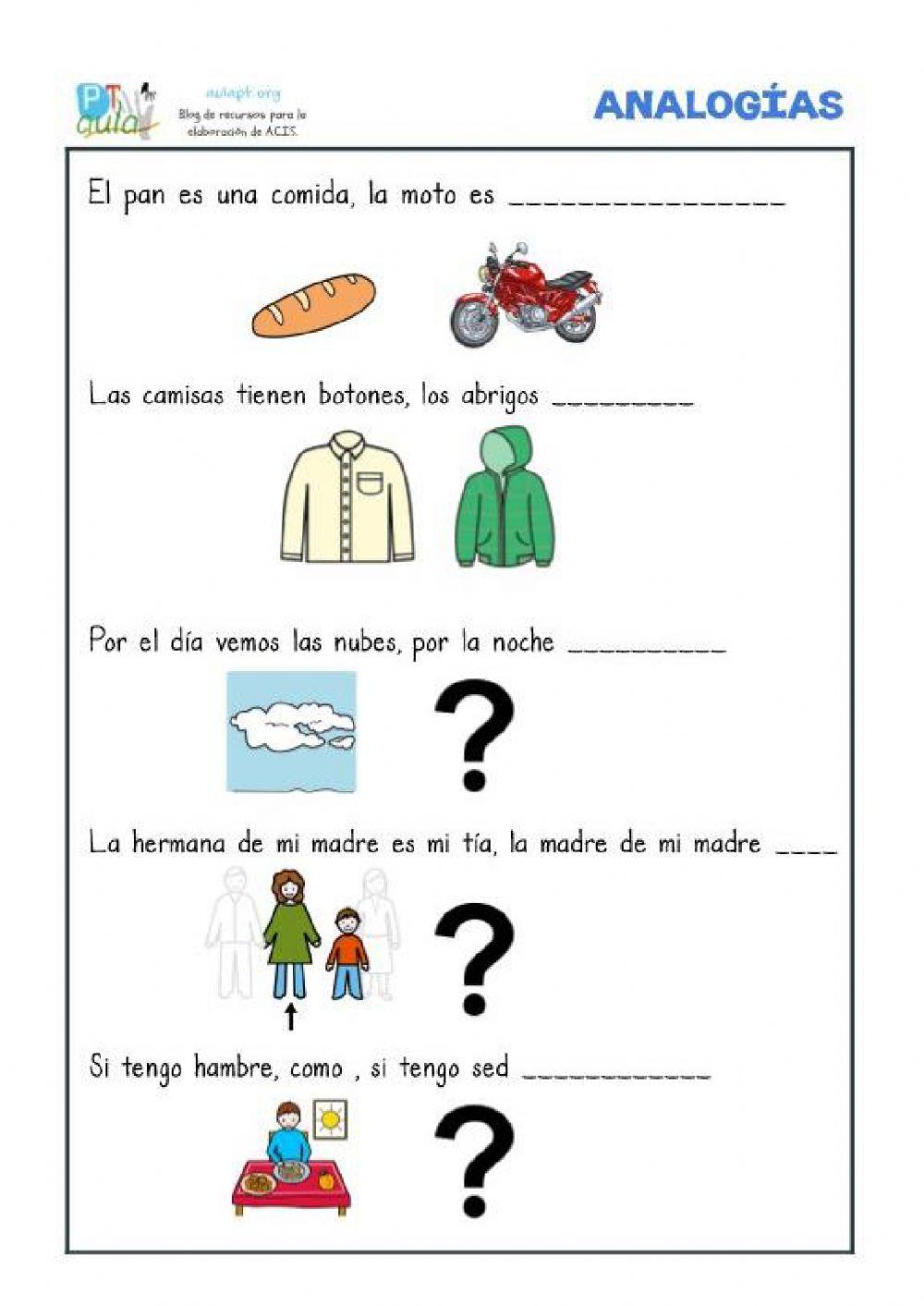 Analogias 1 interactive worksheet | Live Worksheets