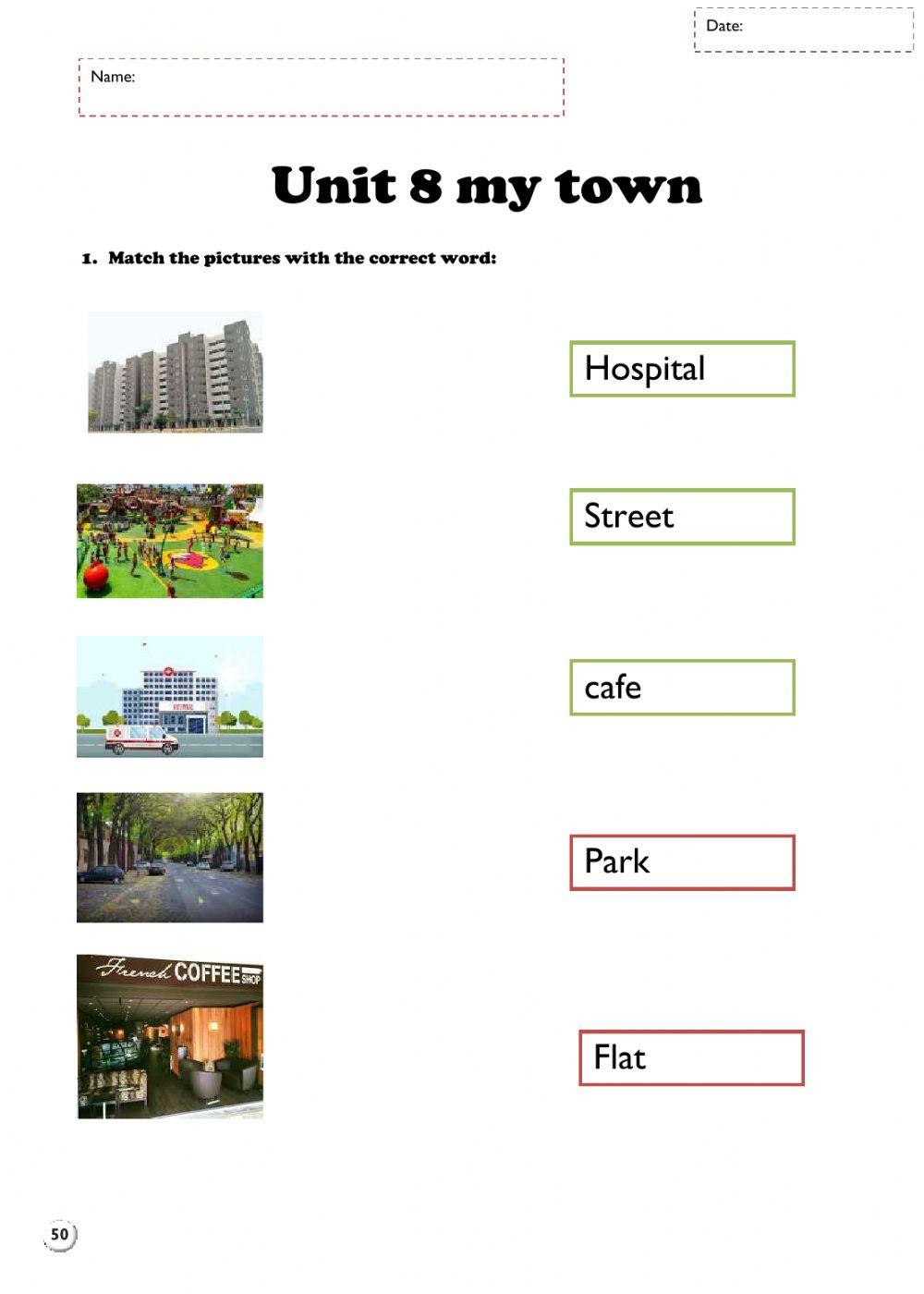 Unit 8, my town worksheet | Live Worksheets