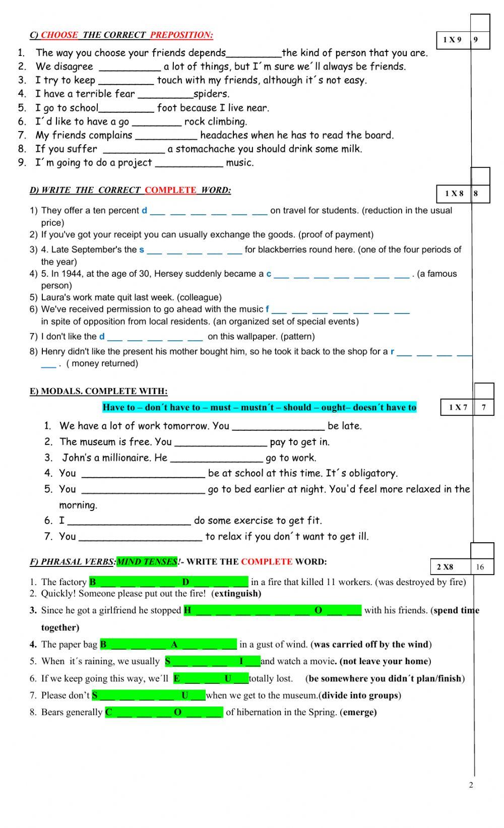 1st term test revision worksheet | Live Worksheets