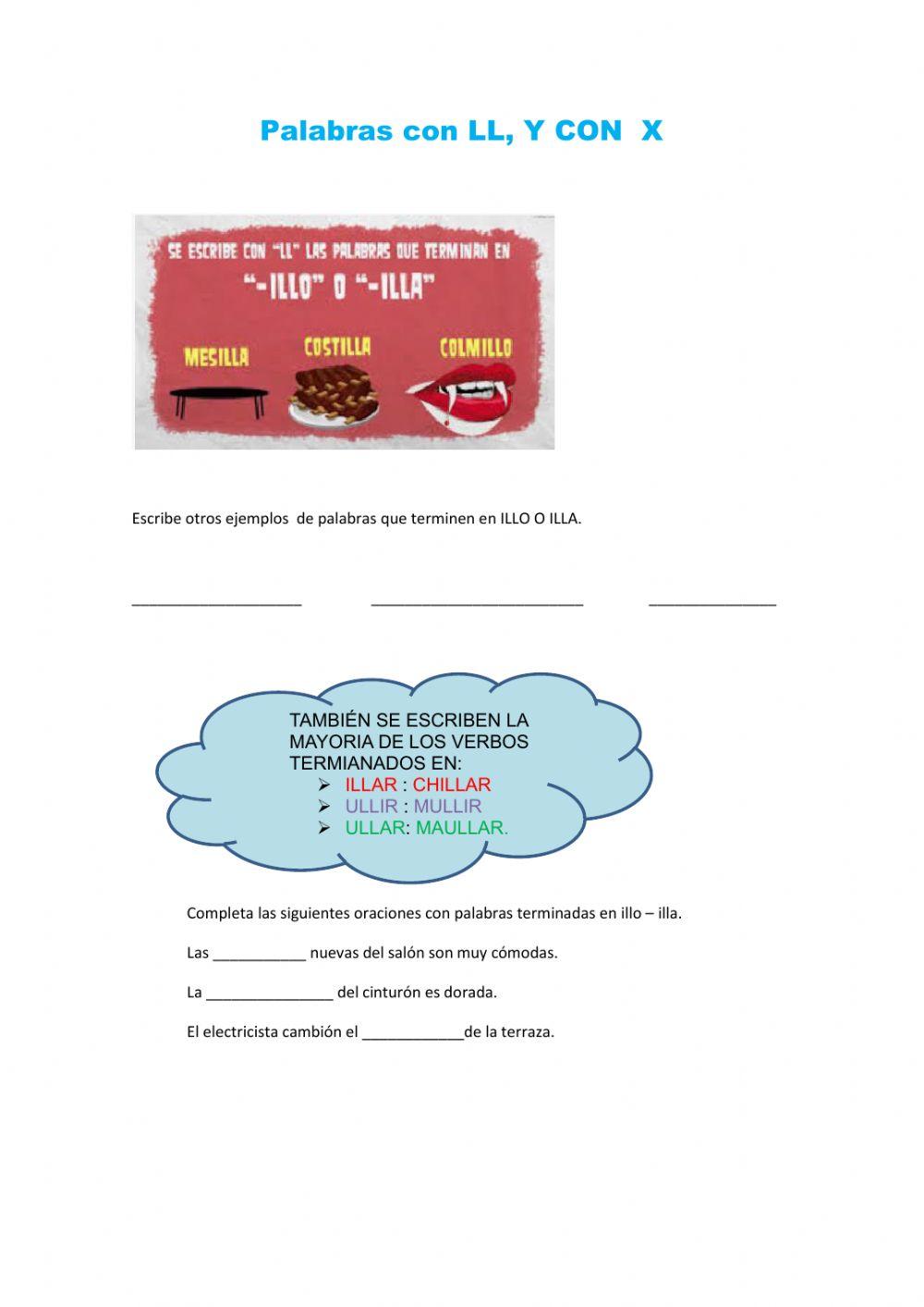Palabras con LL… | Free Interactive Worksheets | 254347