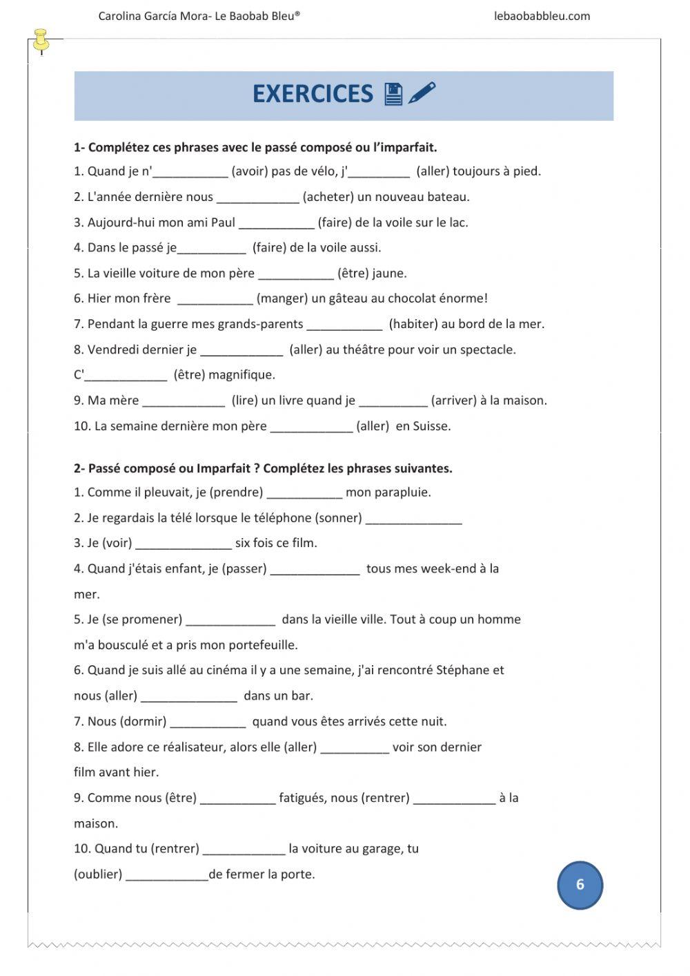 Limparfait Et Le PassÉ ComposÉ Online Exercise For Live Worksheets