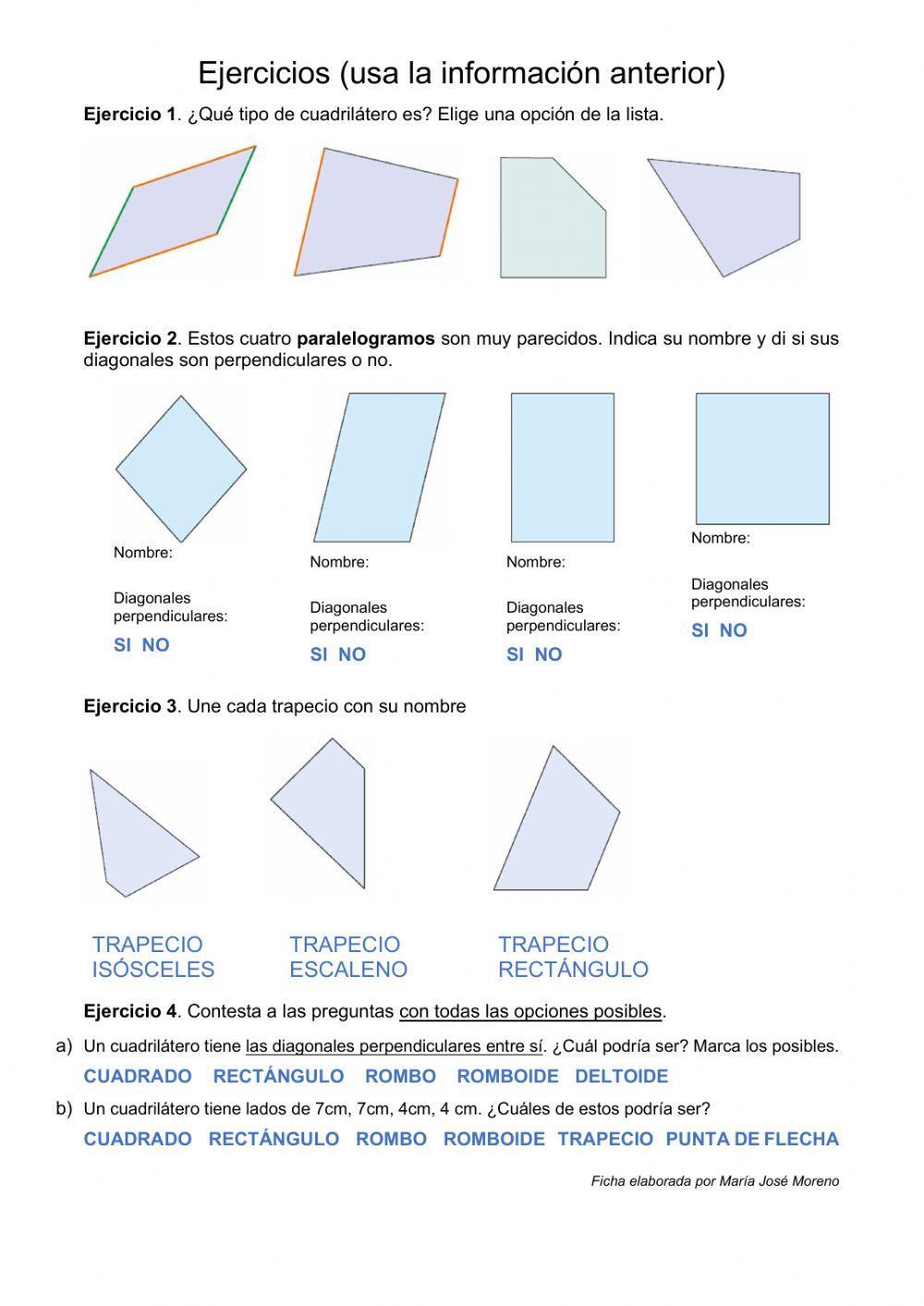 Hoja De Trabajo Sobre Los Tipos De Cuadriláteros