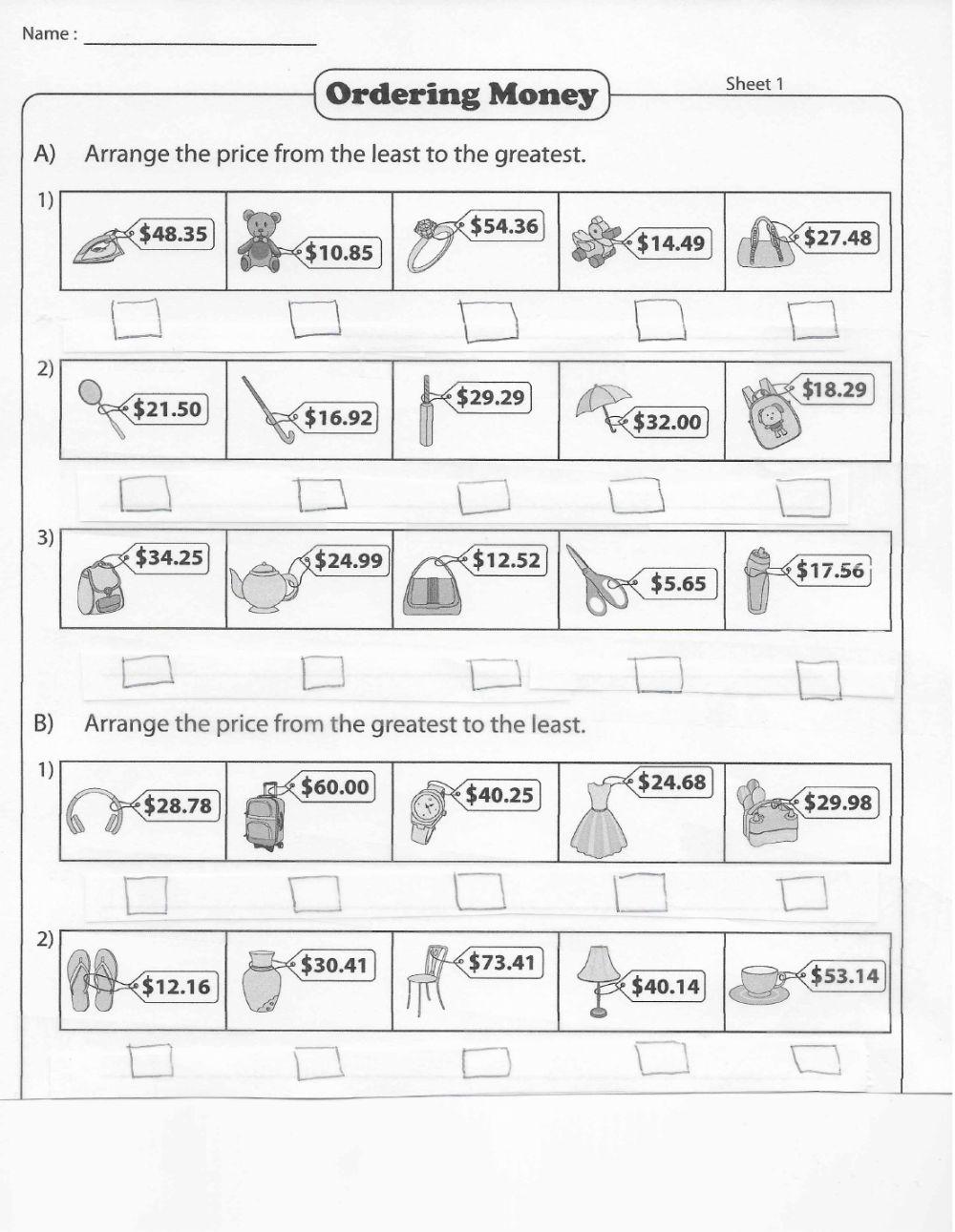 Elizabeth | Ordering Money 5785558 | LiveWorksheets