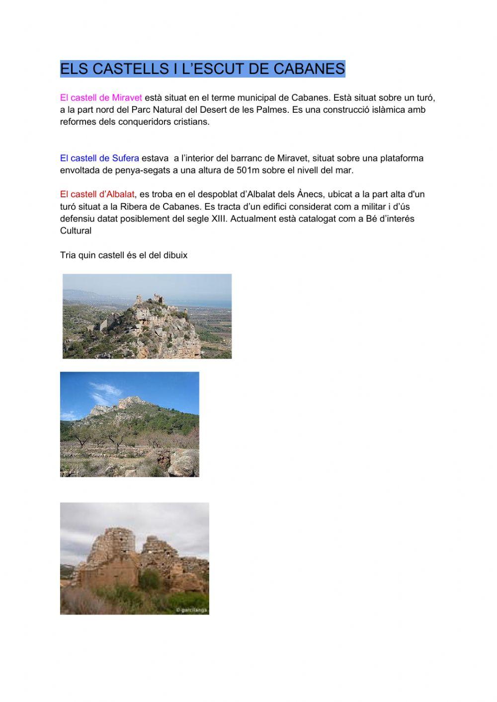 ELS CASTELLS I L'ESCUT DE CABANES online exercise for | Live Worksheets