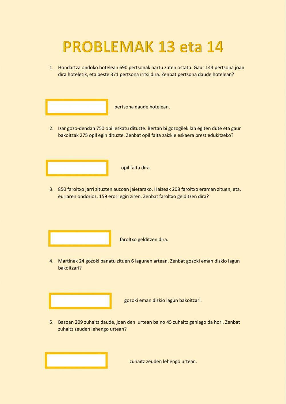 Problemak interactive exercise for 3 | Live Worksheets