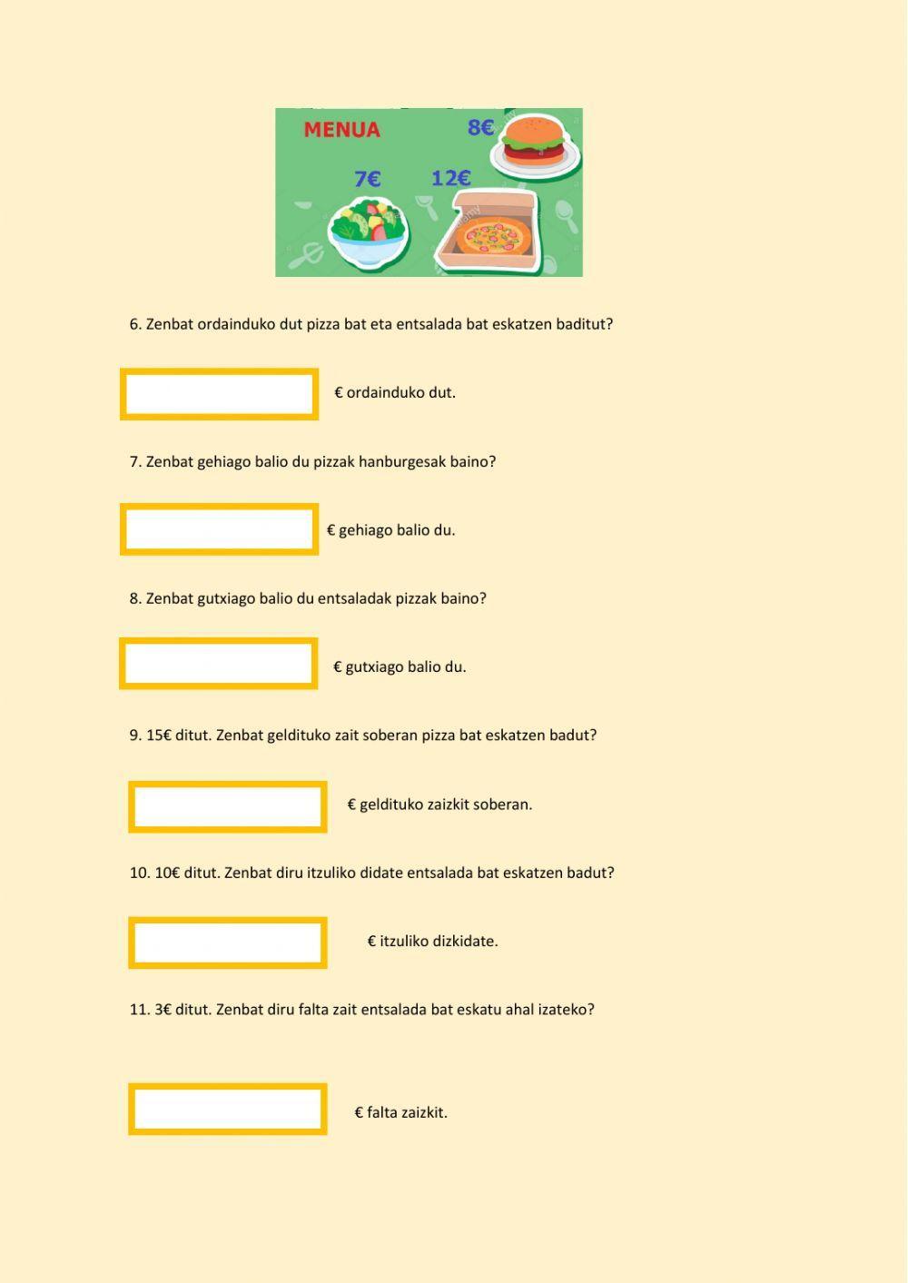 Problemak interactive exercise for 3 | Live Worksheets