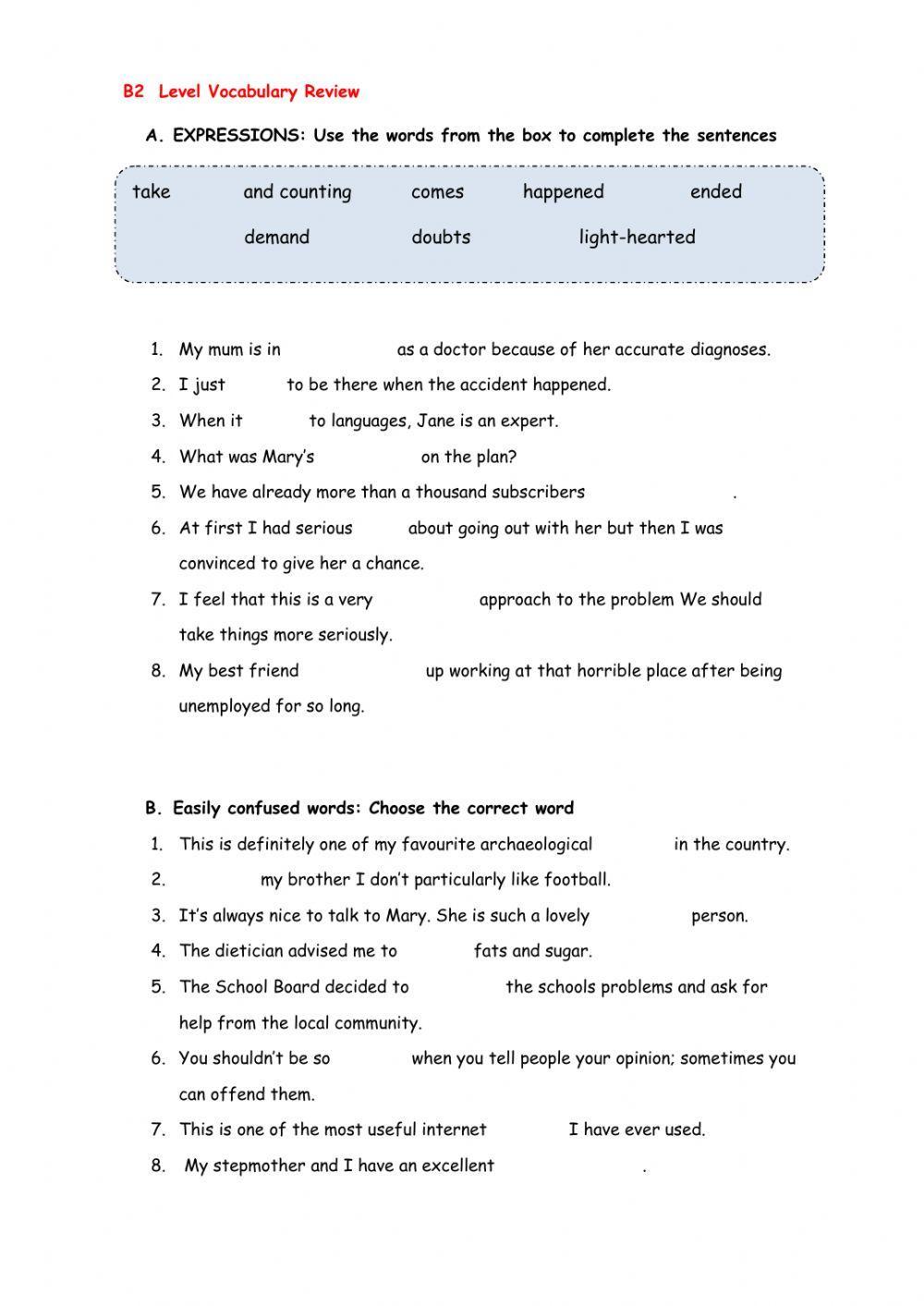 B2 Vocabulary R… | Free Interactive Worksheets | 253249