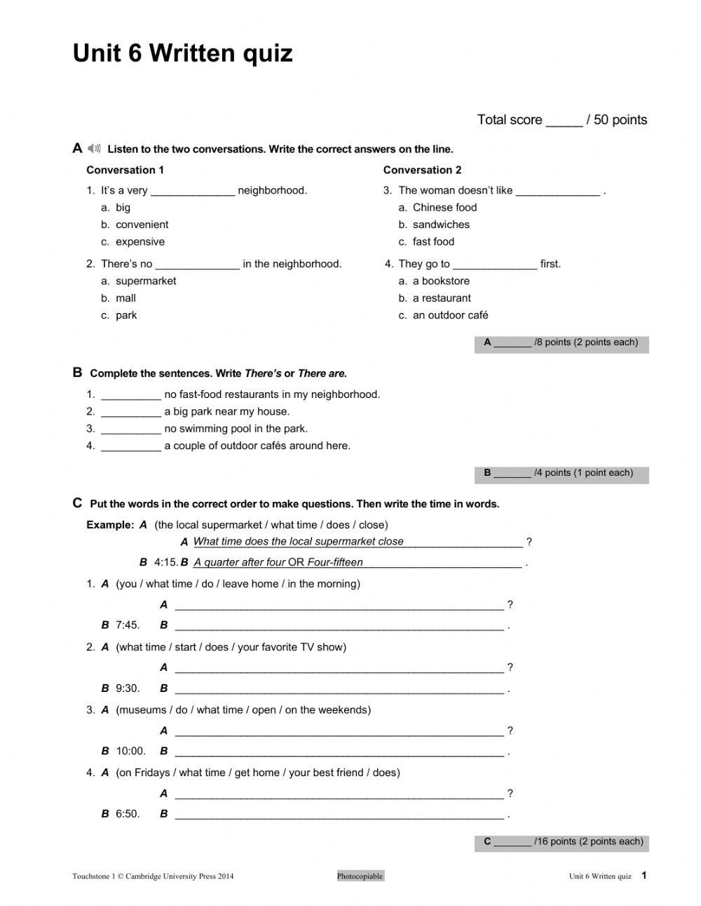UNIT 6 Written quiz online exercise for | Live Worksheets