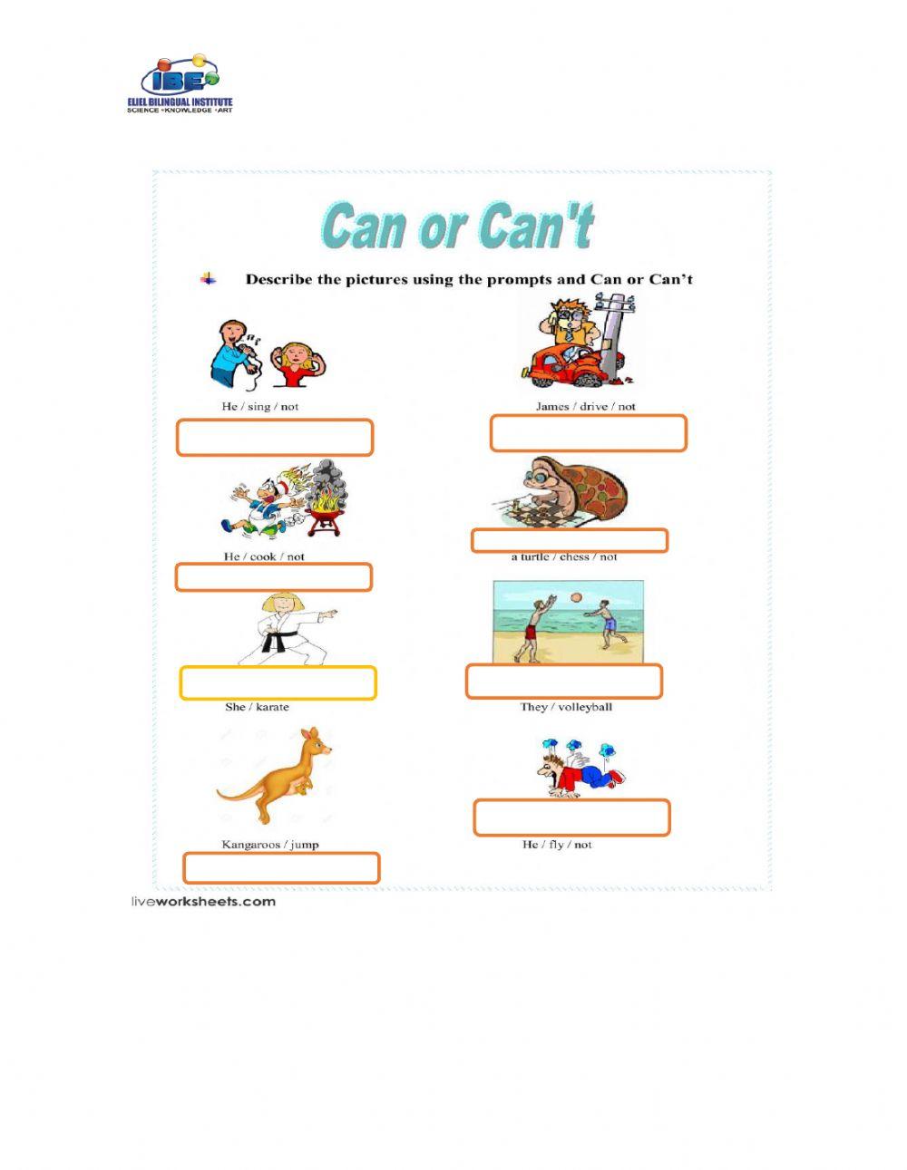 Can - can-t online activity | Live Worksheets