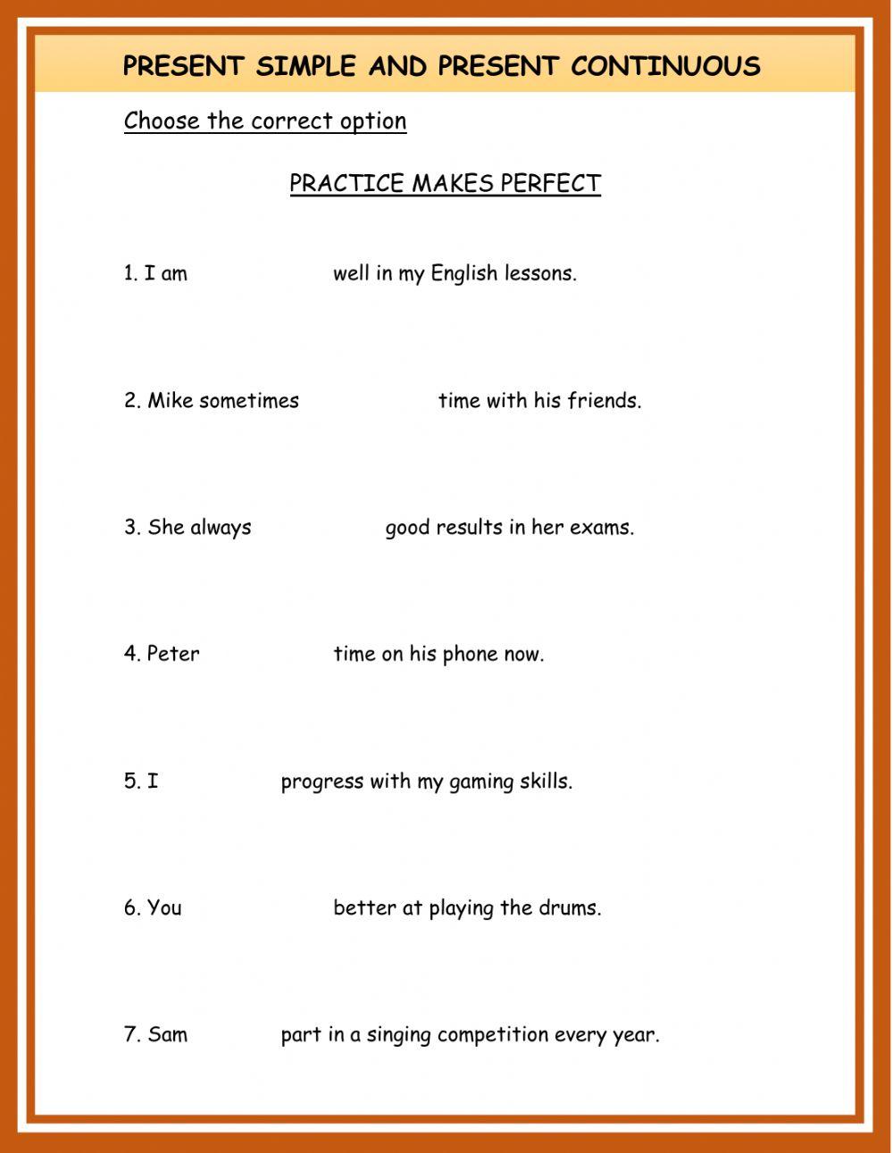 Present simple and Present continuous free online worksheet | Live ...