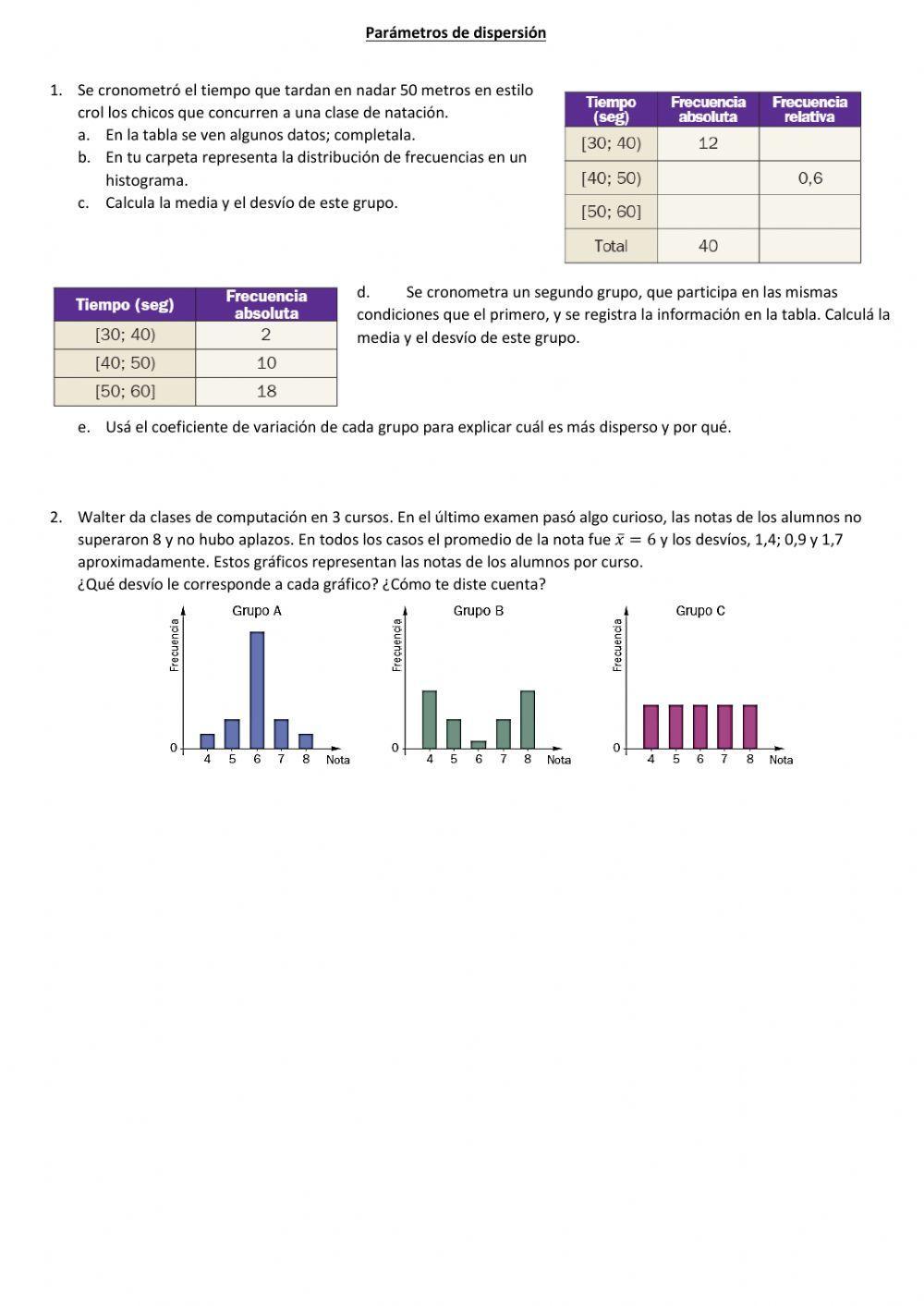 Parámetros de dispersión worksheet | Live Worksheets