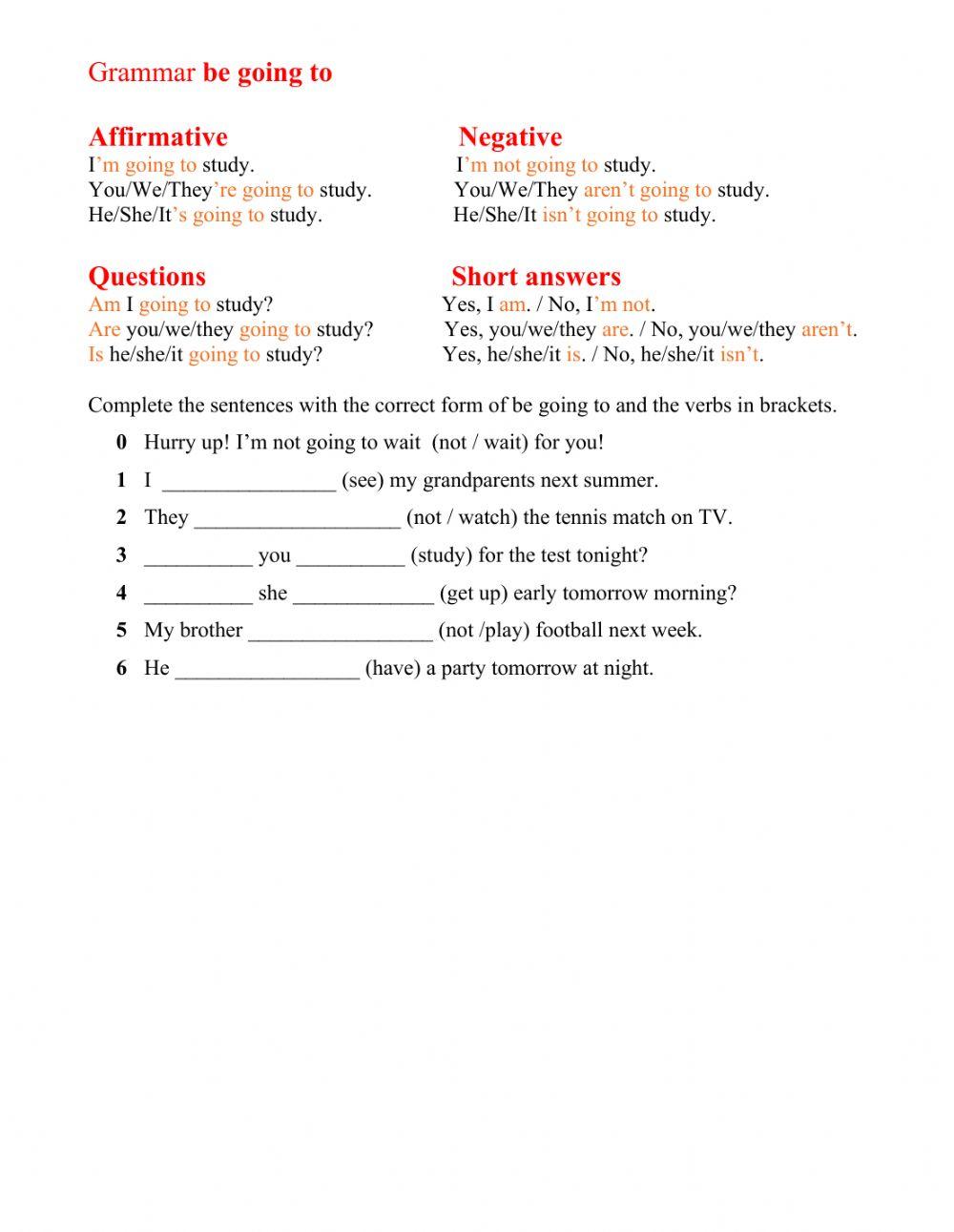 Be going ro worksheet | Live Worksheets