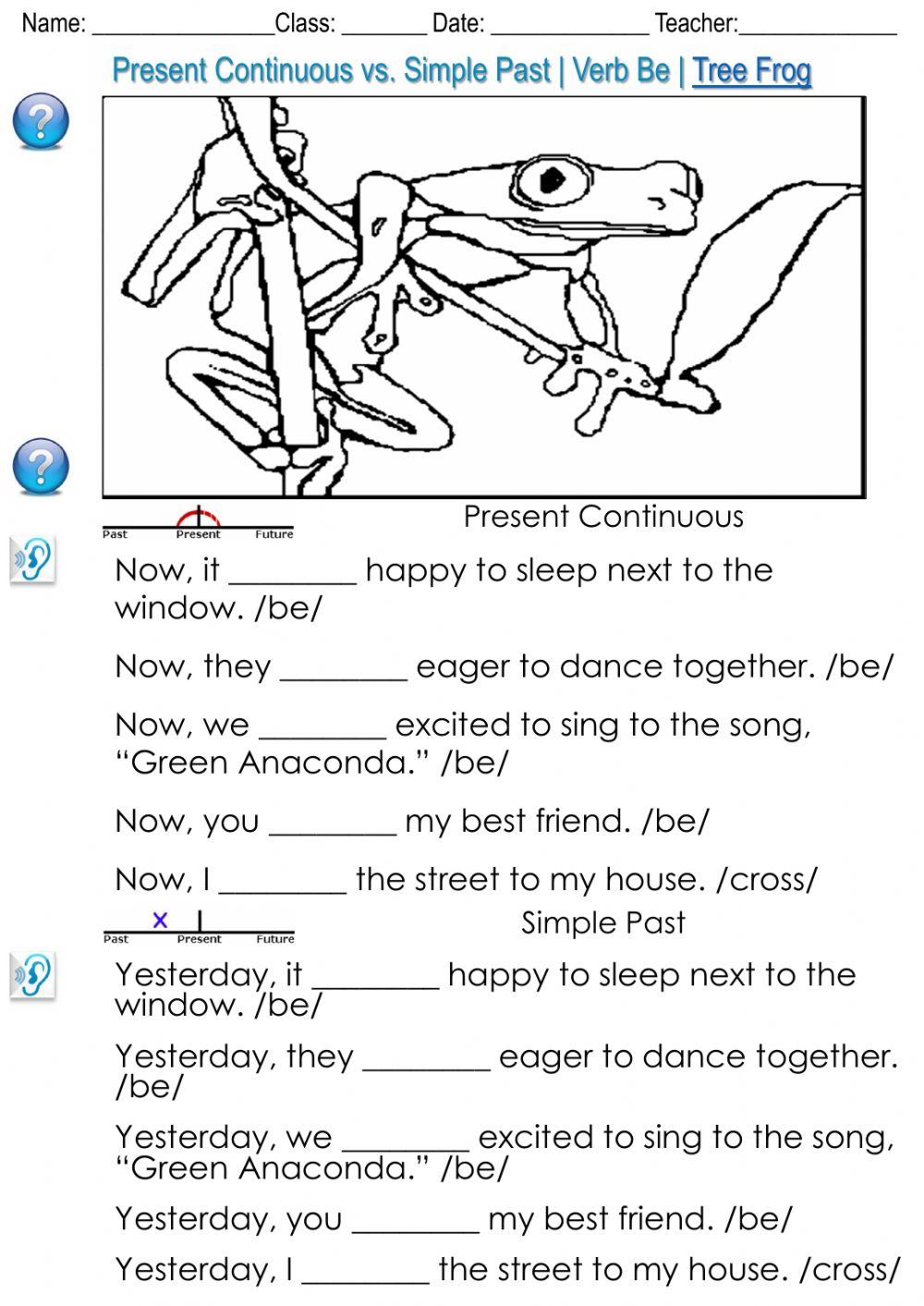 Present Continuous vs. Simple Past - Verb Be - Tree Frog worksheet ...