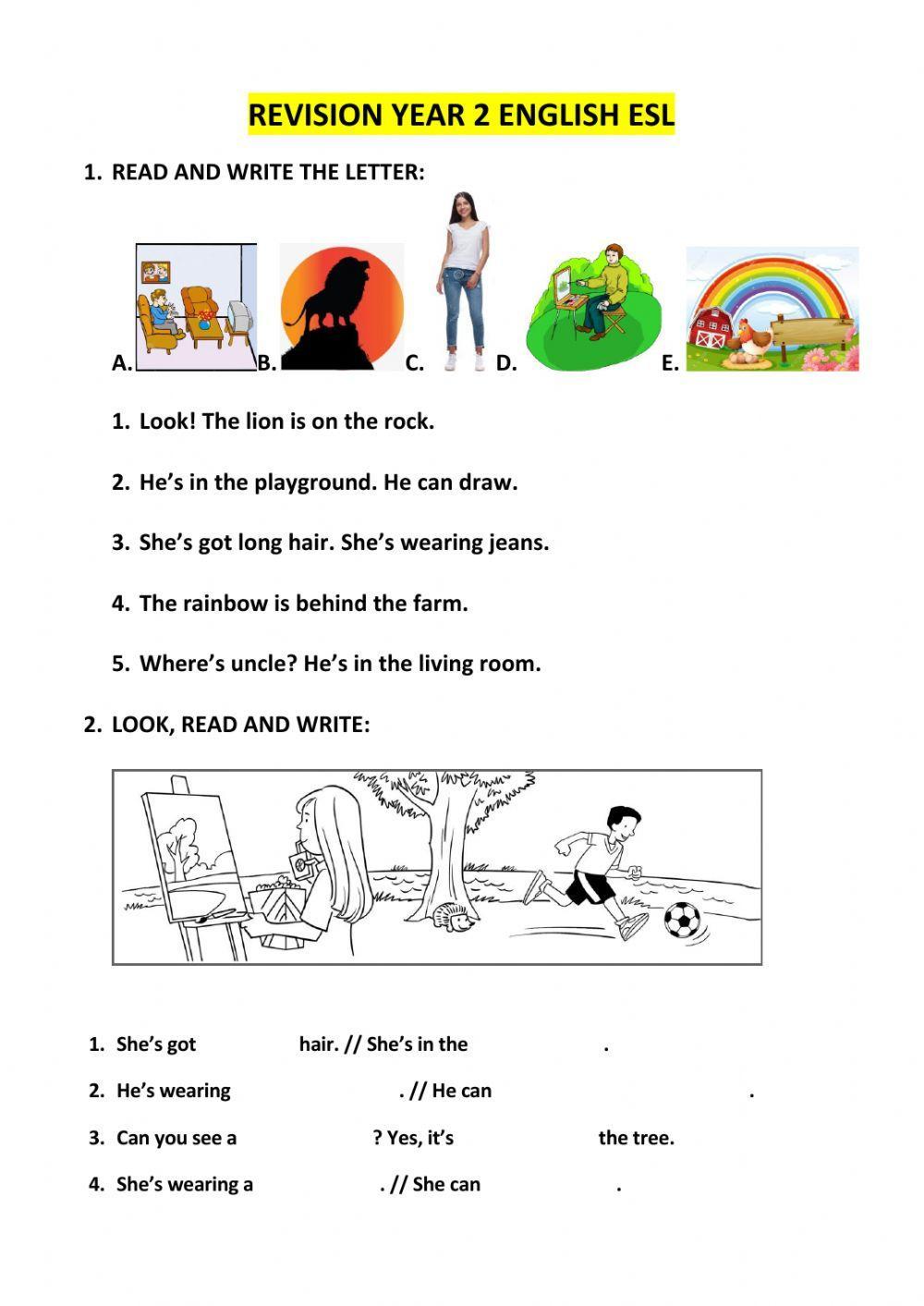 Revision year 2 esl worksheet | Live Worksheets