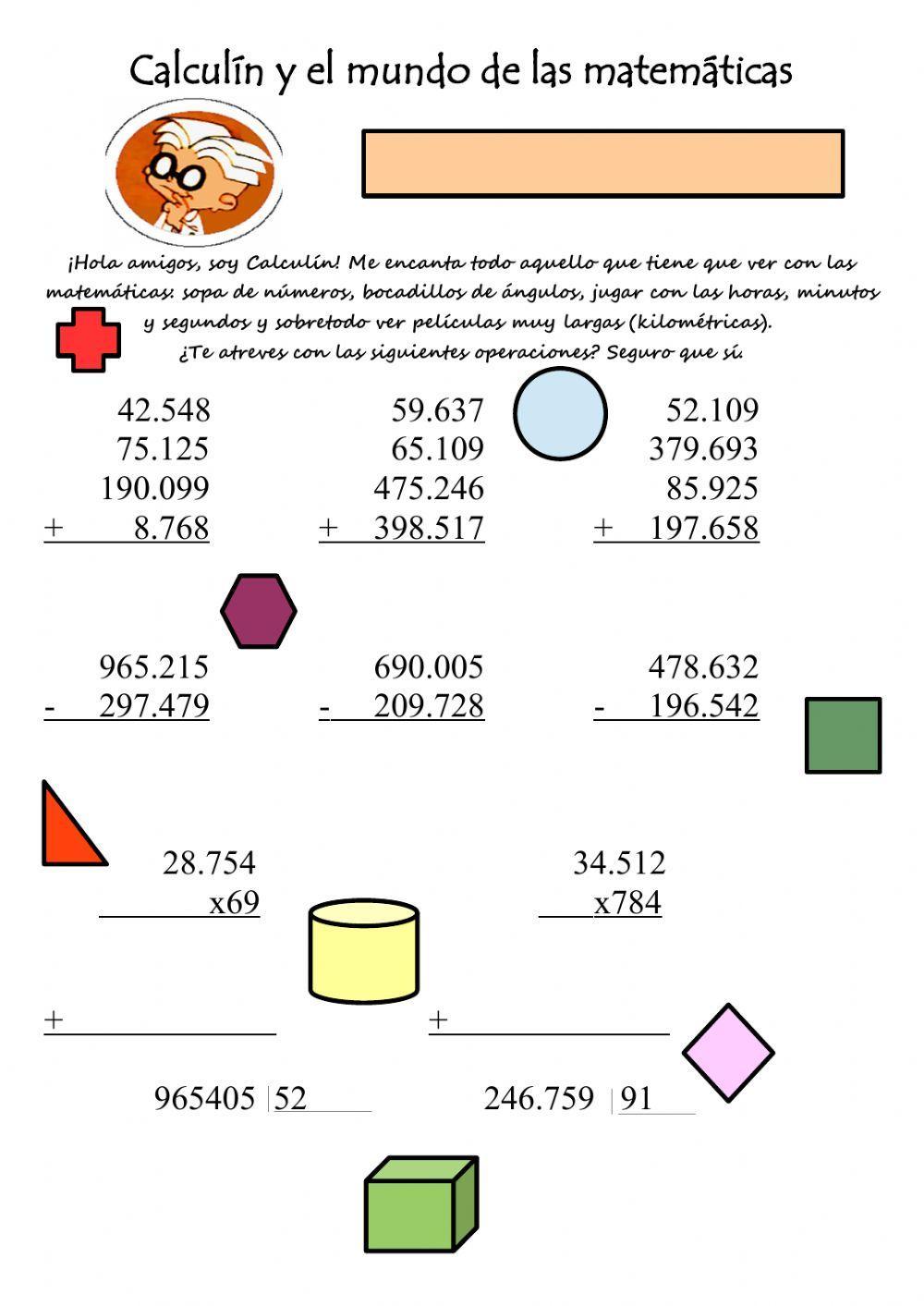 Cálculo (calculín) worksheet | Live Worksheets