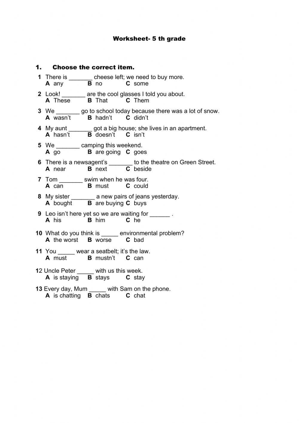 Worksheet 5 th grade worksheet | Live Worksheets