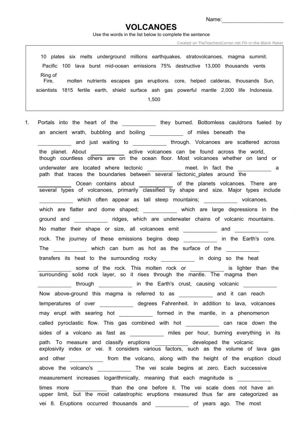 Volcanoes | Live Worksheets