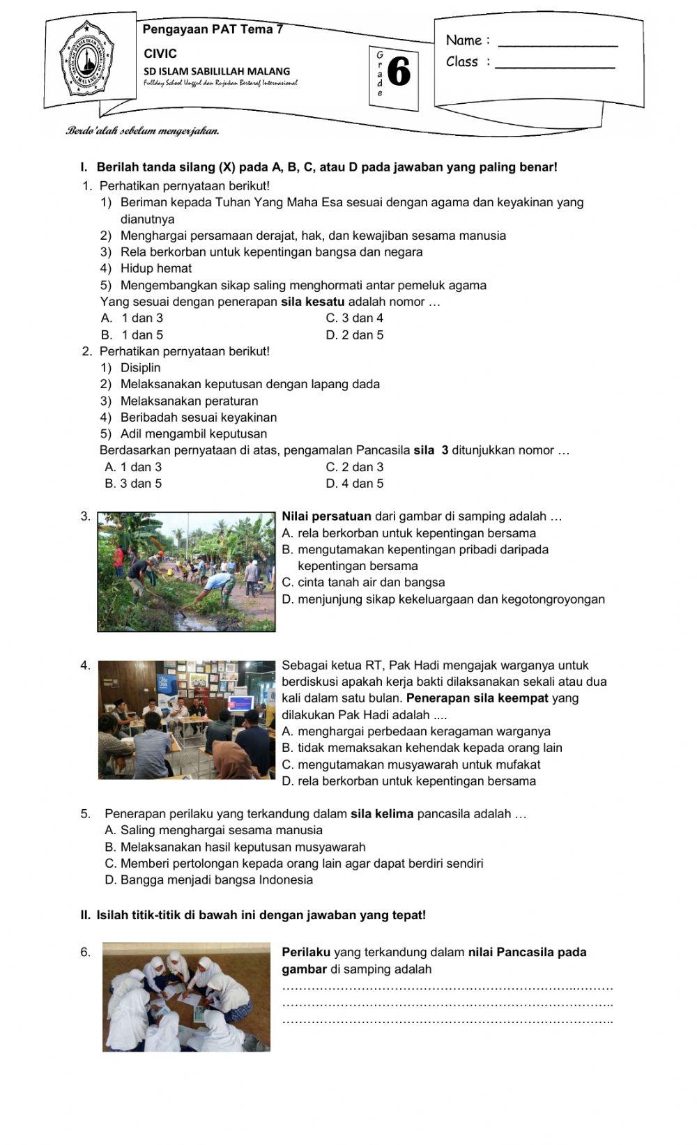 PPKn Tema 7 Kel… | Free Interactive Worksheets | 255213