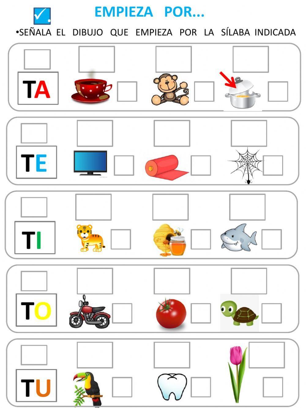 La sílaba: ta, … | Free Interactive Worksheets | 255480