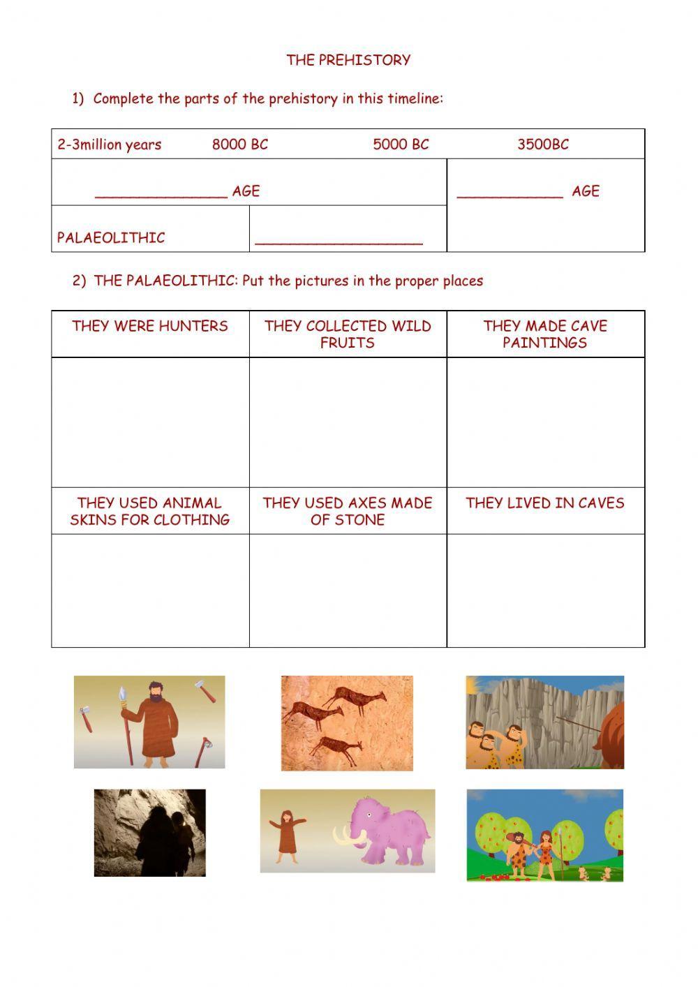 Prehistory | Free Interactive Worksheets | 256127