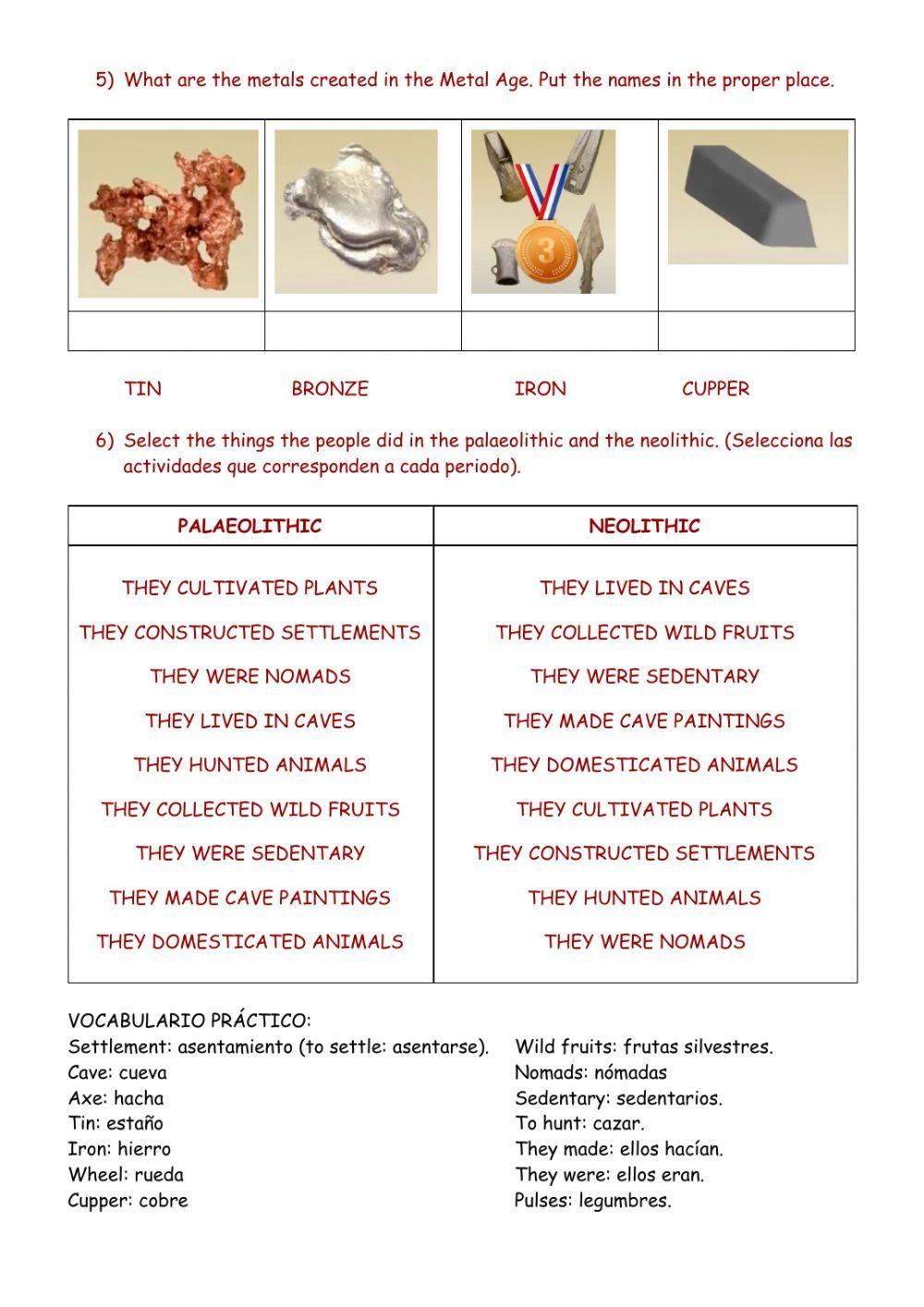 Prehistory | Free Interactive Worksheets | 256127