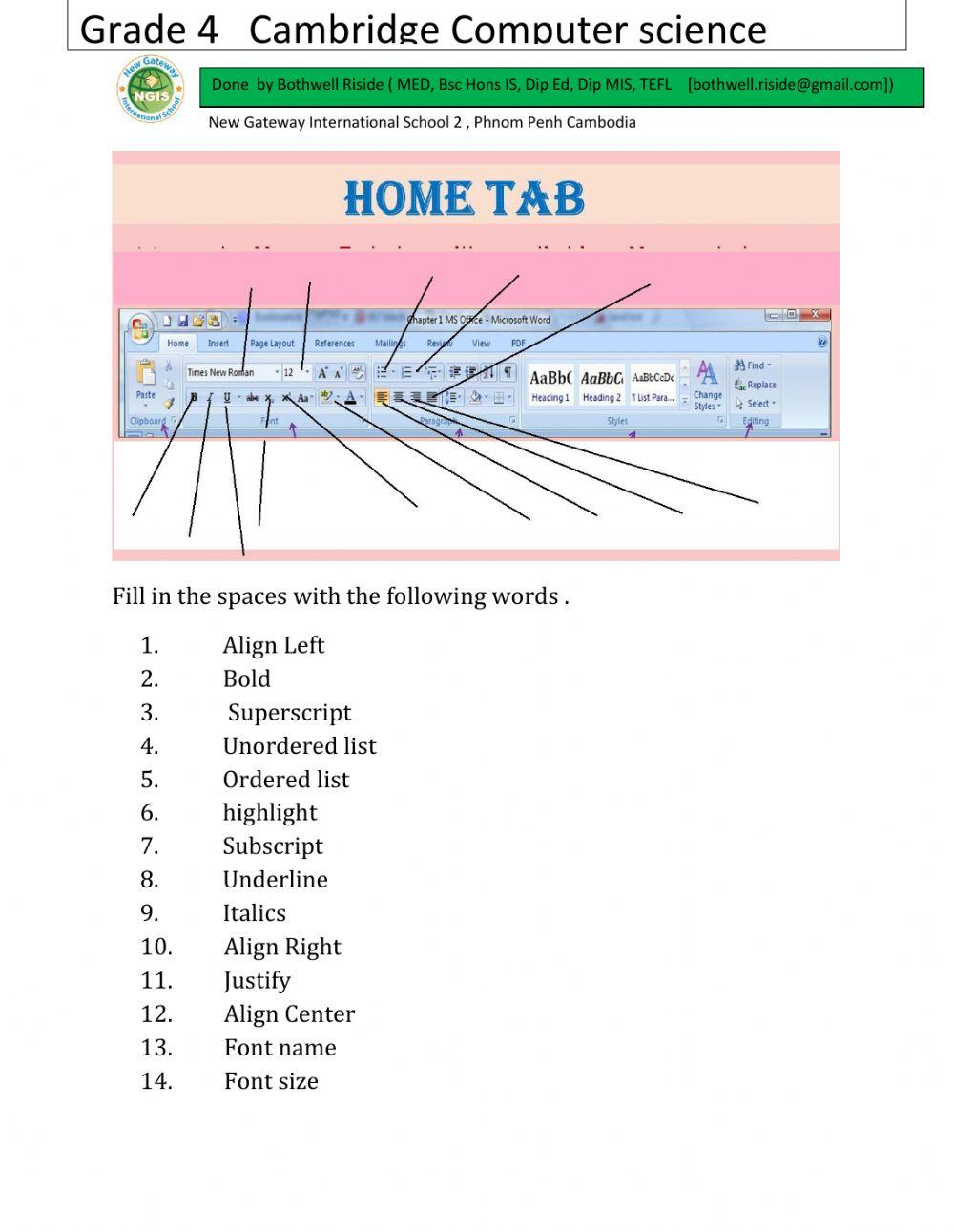 Grade 4 ICT Ms … | Free Interactive Worksheets | 256361