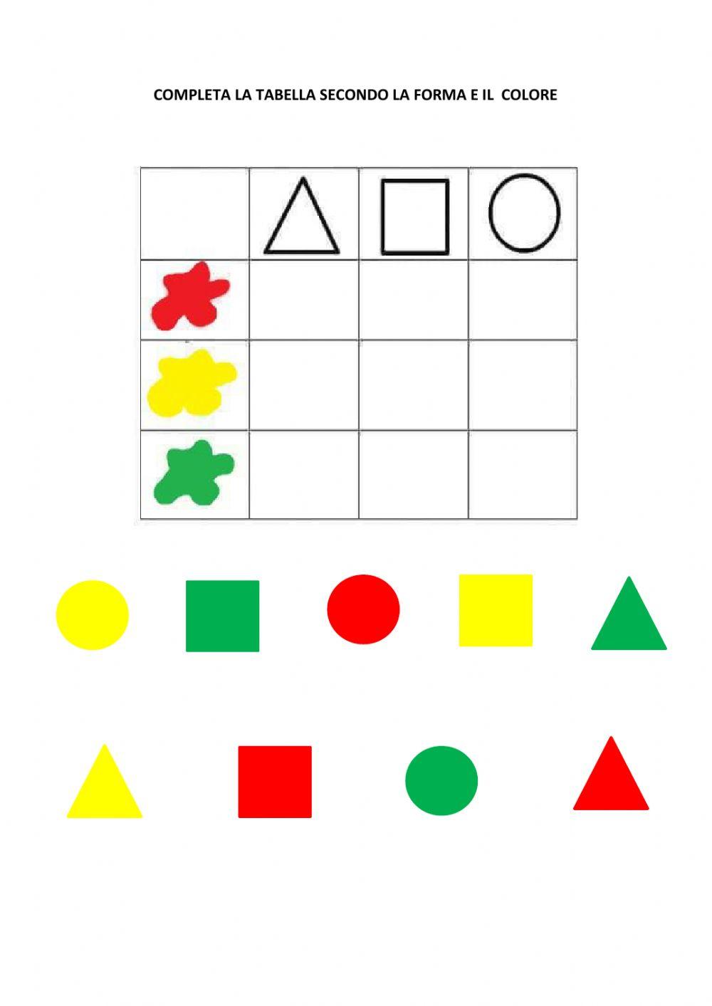 Completa in base a forma e colore worksheet | Live Worksheets