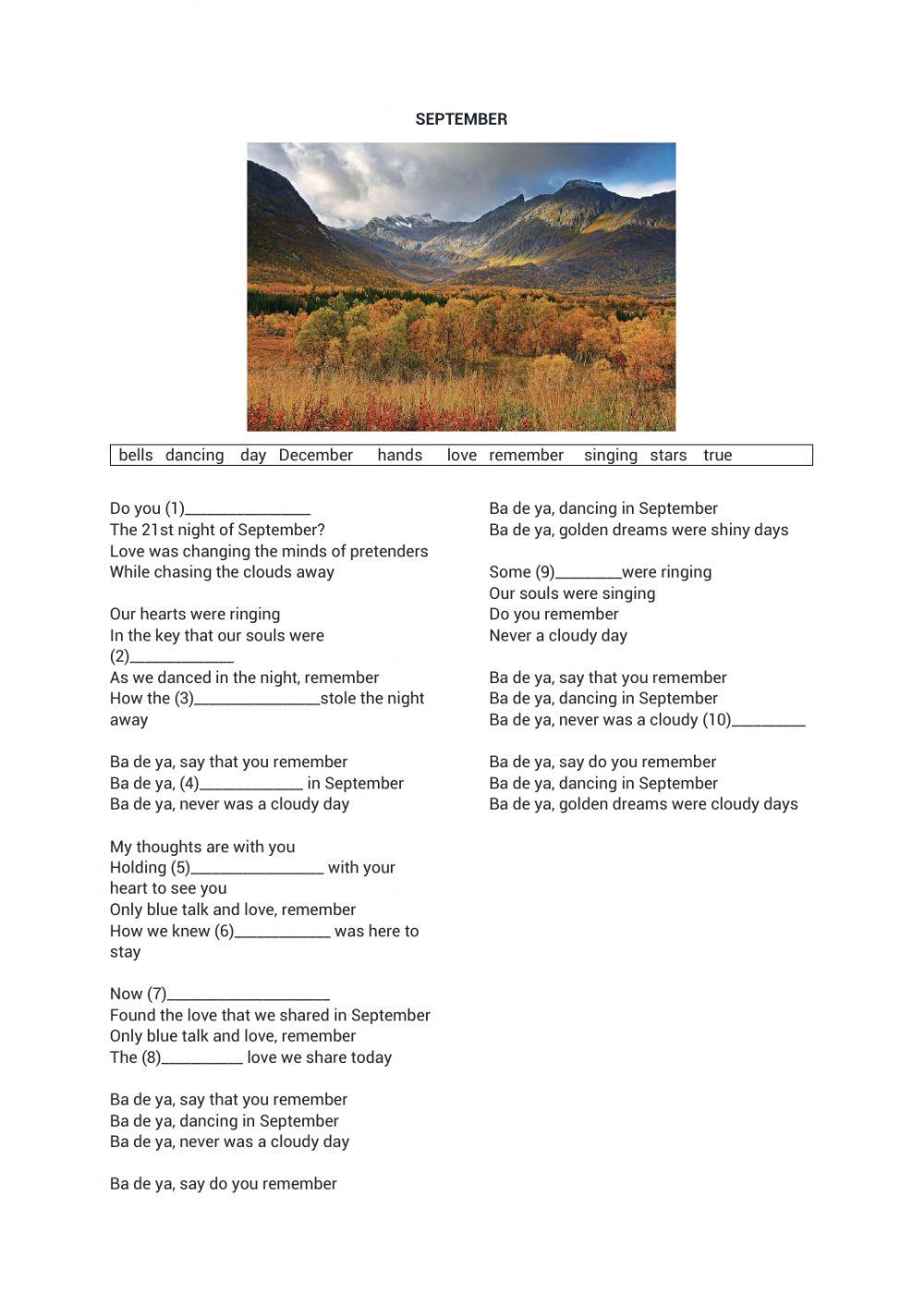 September worksheet | Live Worksheets