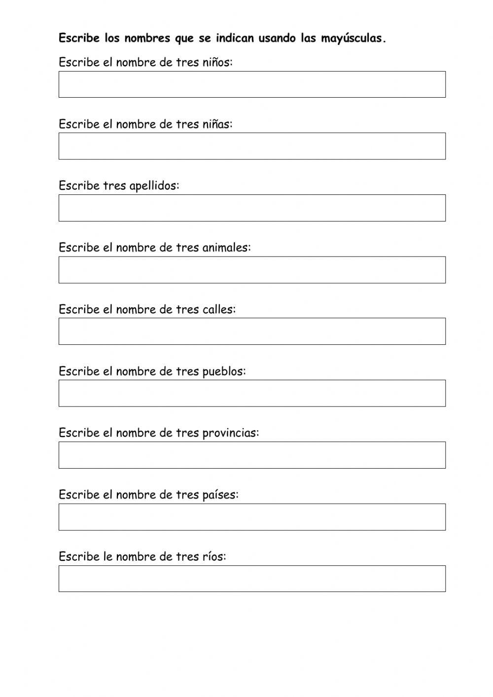 Escribir nombres en mayúscula worksheet | Live Worksheets