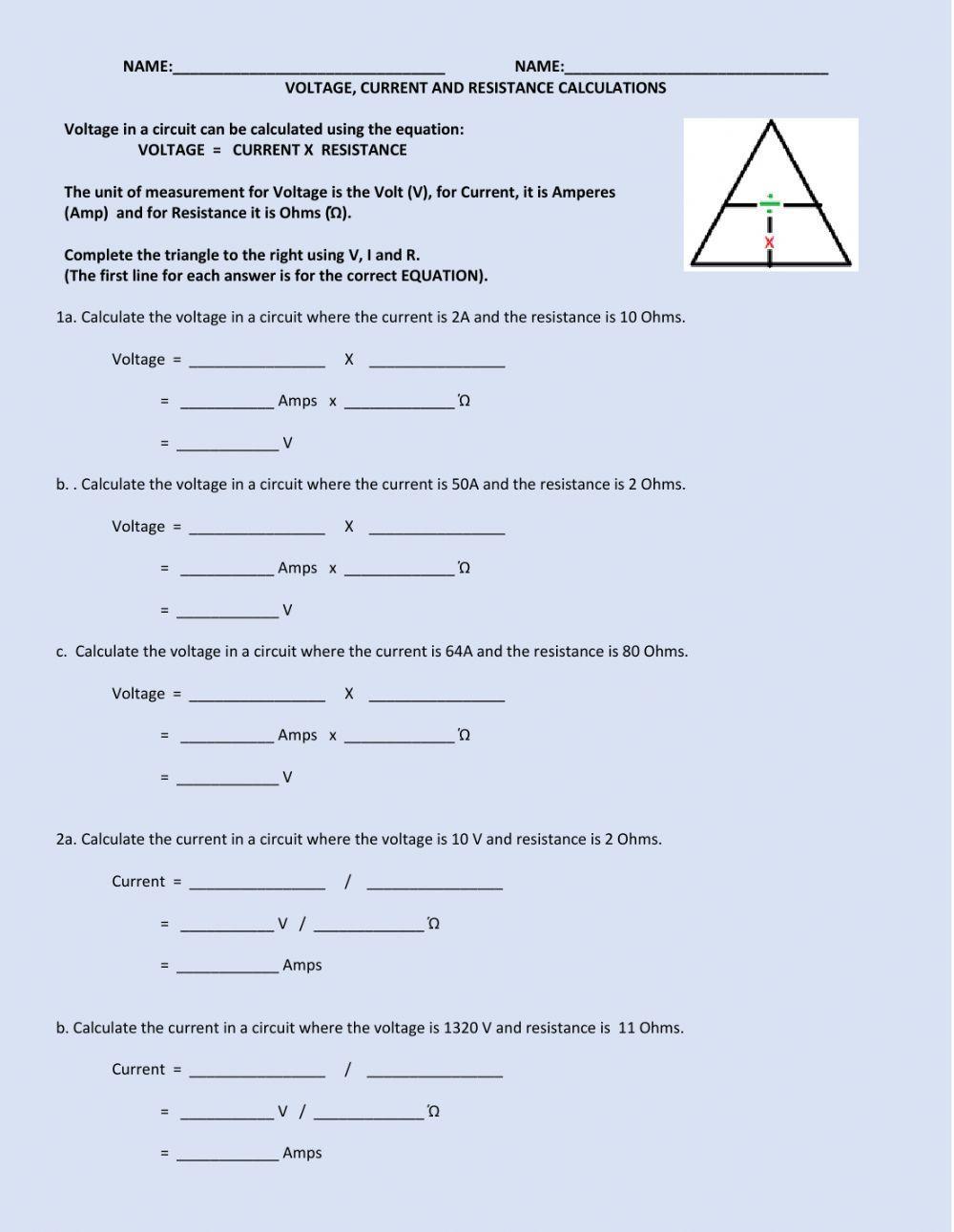 Calculating Resistance Worksheets Calculating Resistance Worksheets