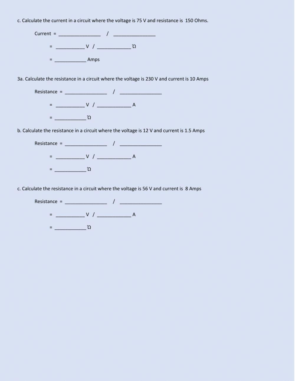 Calculating Resistance Worksheets Calculating Resistance Worksheets