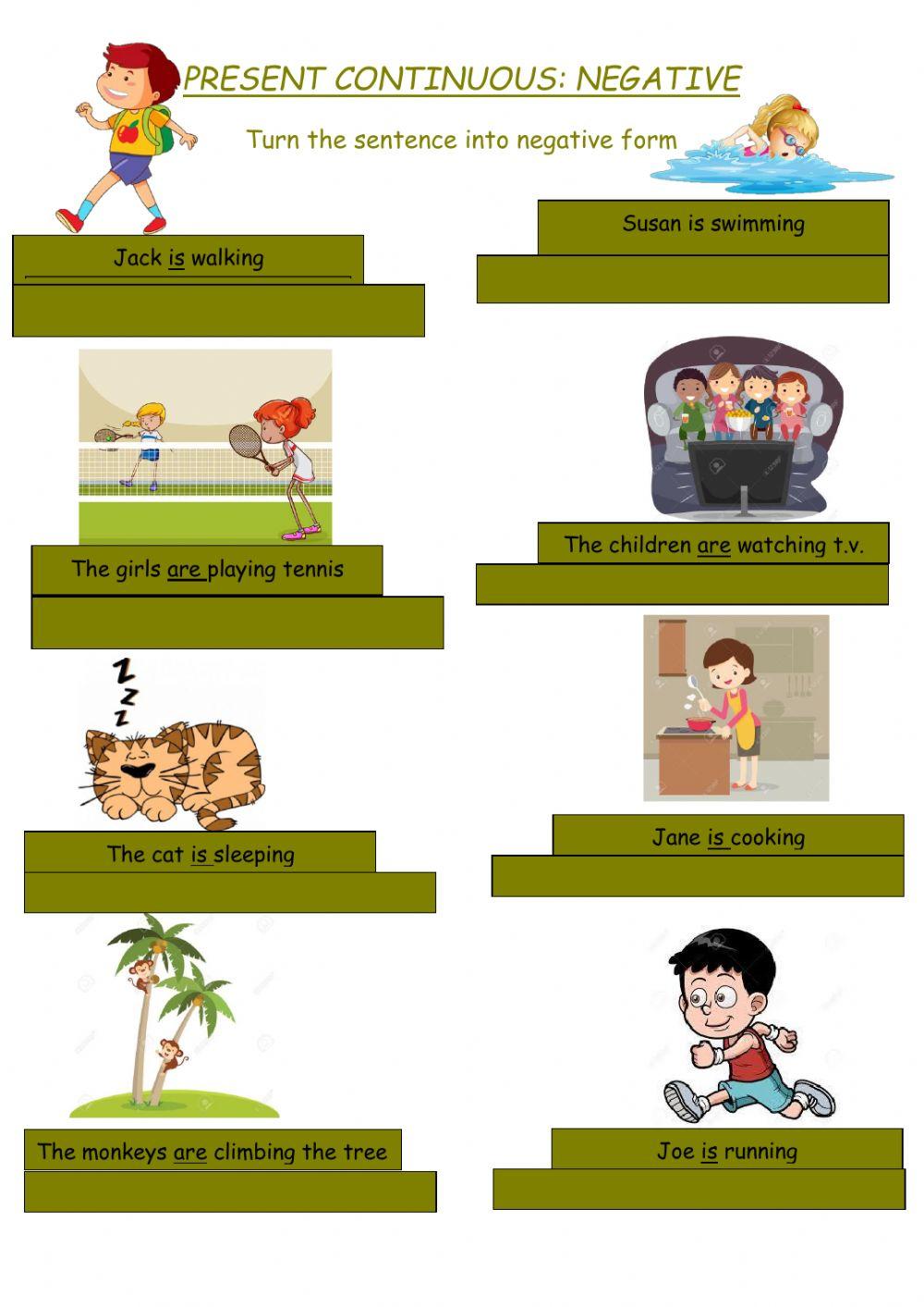 Presentn cont. negative worksheet | Live Worksheets