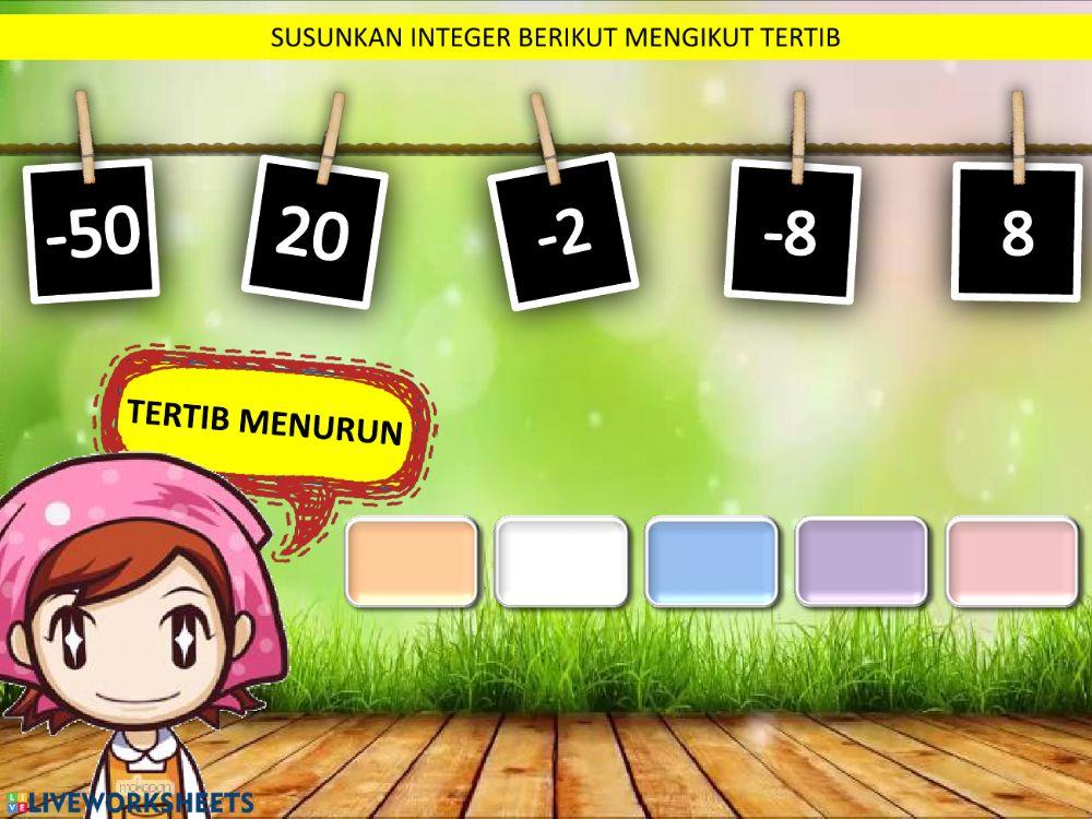 Menyusun integer mengikut tertib (nombor nisbah) worksheet | Live ...