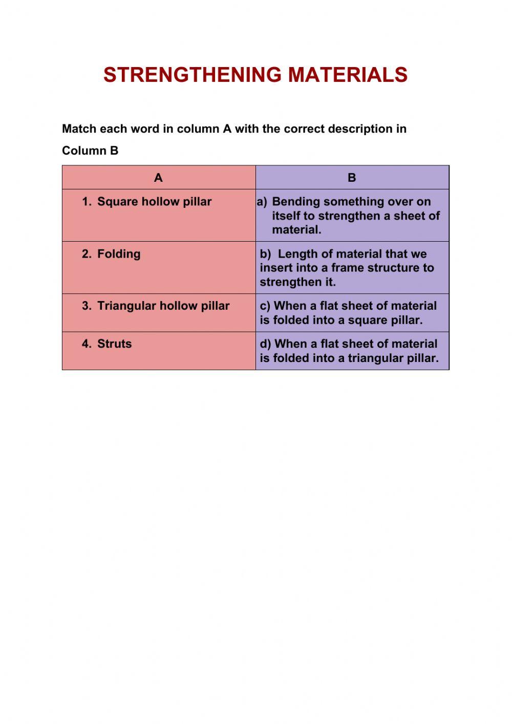 Revision -Solid material - strengthen material worksheet | Live Worksheets