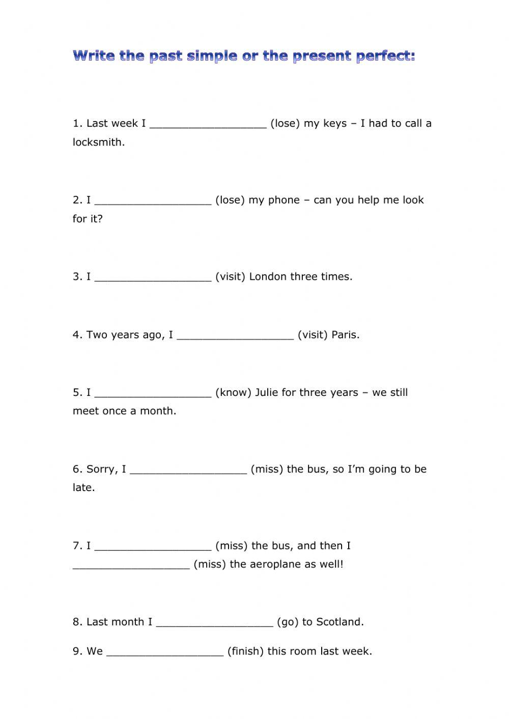 Write Past Simple or Present Perfect worksheet | Live Worksheets