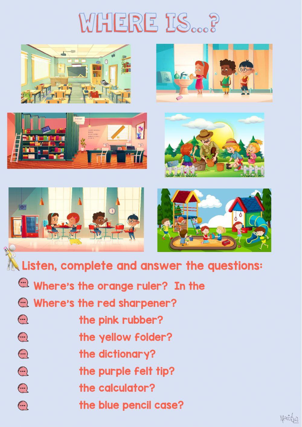 Where's...? Places in a school worksheet | Live Worksheets