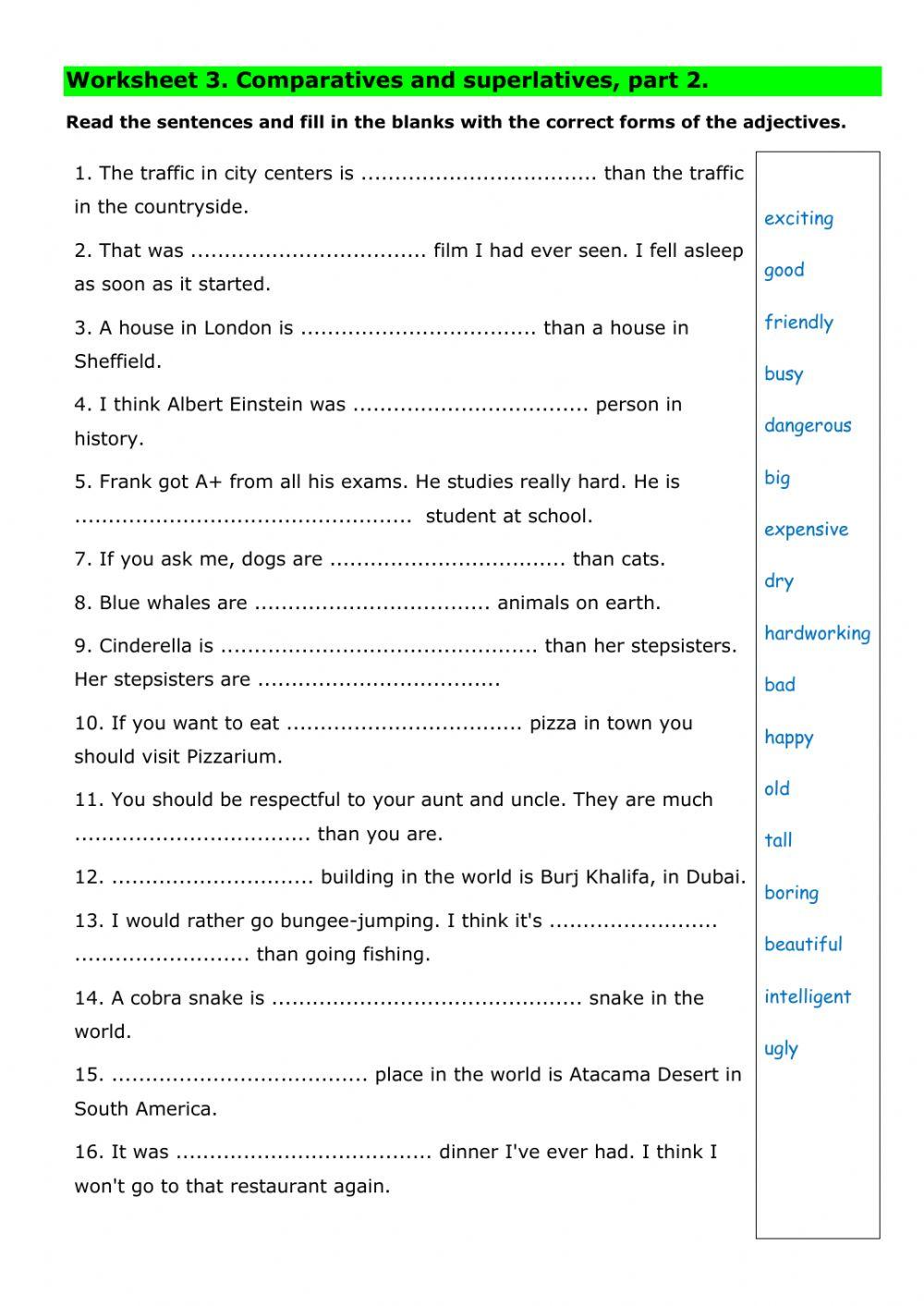 WS 4. Comparatives and superlatives, part 2 worksheet | Live Worksheets