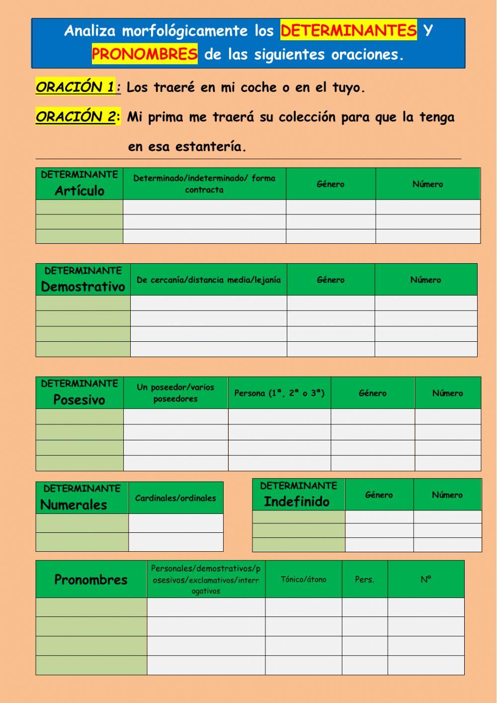 Determinantes y pronombres 1 worksheet | Live Worksheets