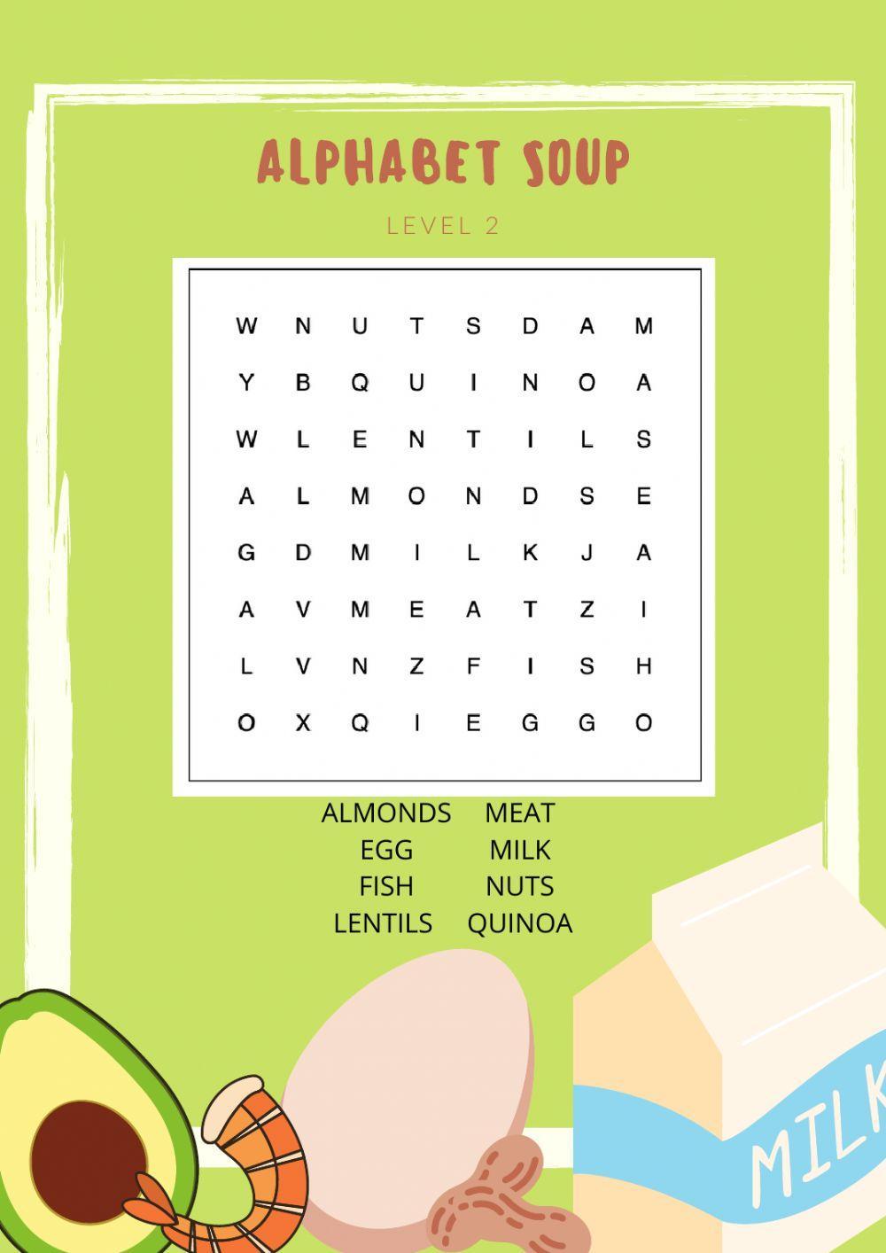 Alphabet soup proteins interactive worksheet | Live Worksheets