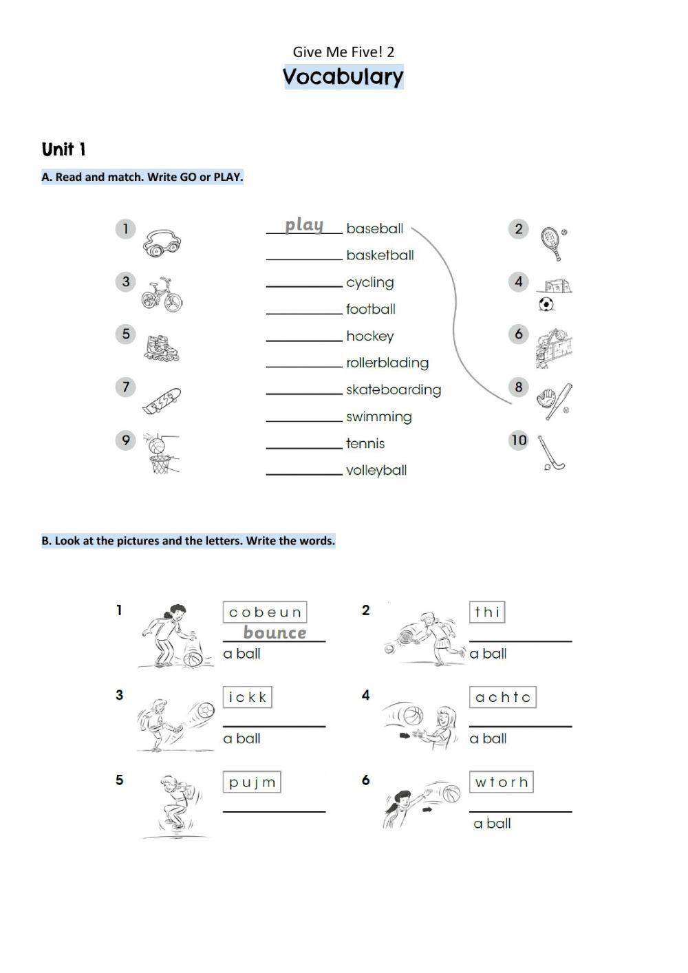 Give me five - Vocabulary practice 261808 | Maria Sofia