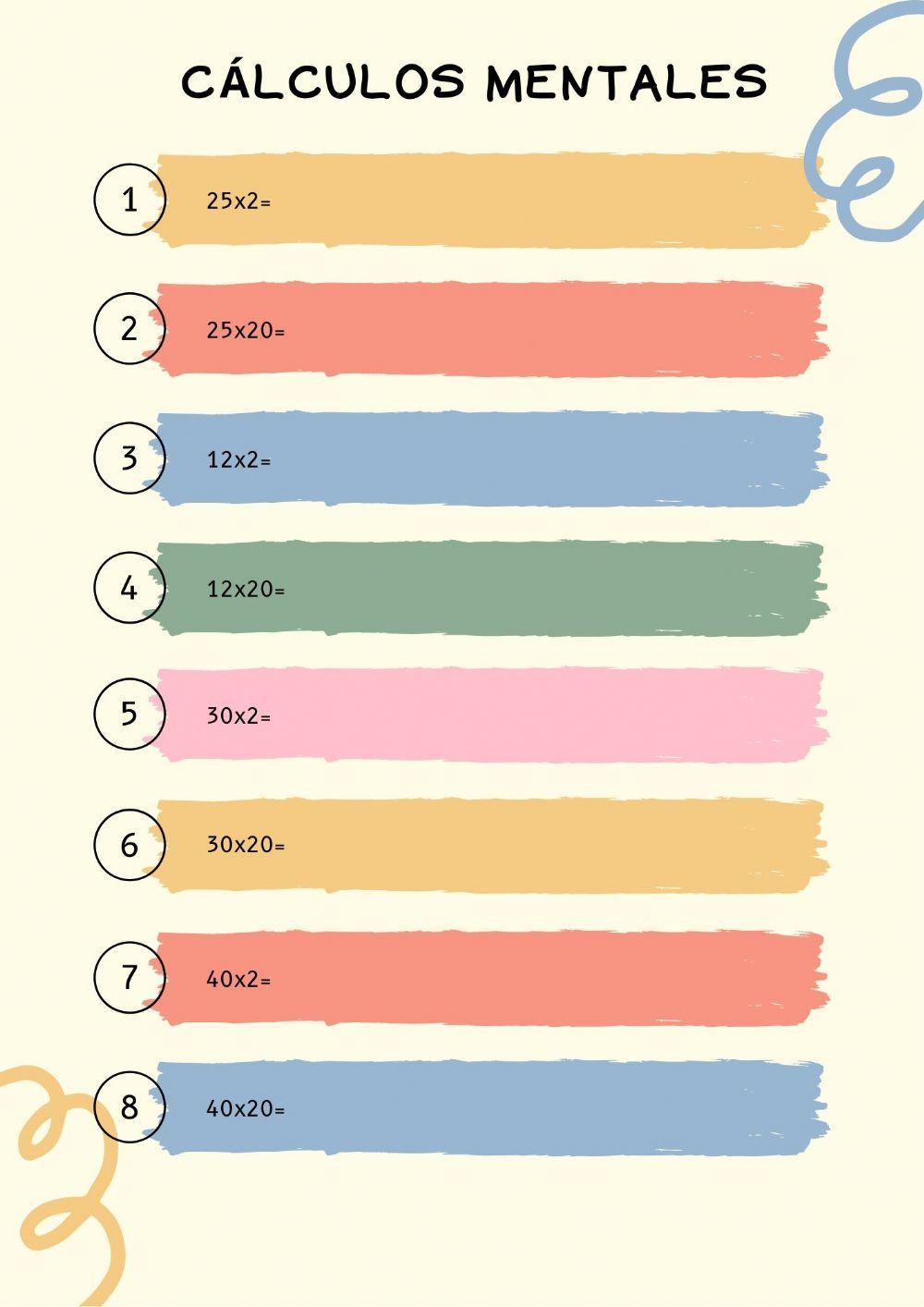 Cálculos mentales online worksheet | Live Worksheets