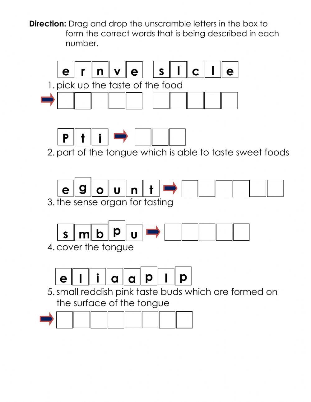 Sense of Taste activity | Live Worksheets
