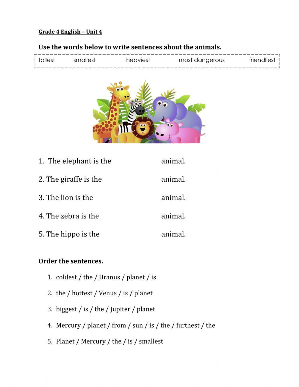 Grade 4 Unit 4 worksheet | Live Worksheets