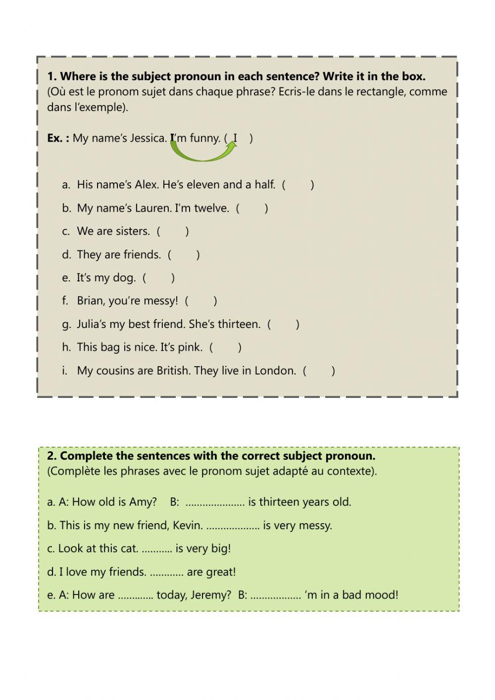 Subject pronoun interactive worksheet | Live Worksheets
