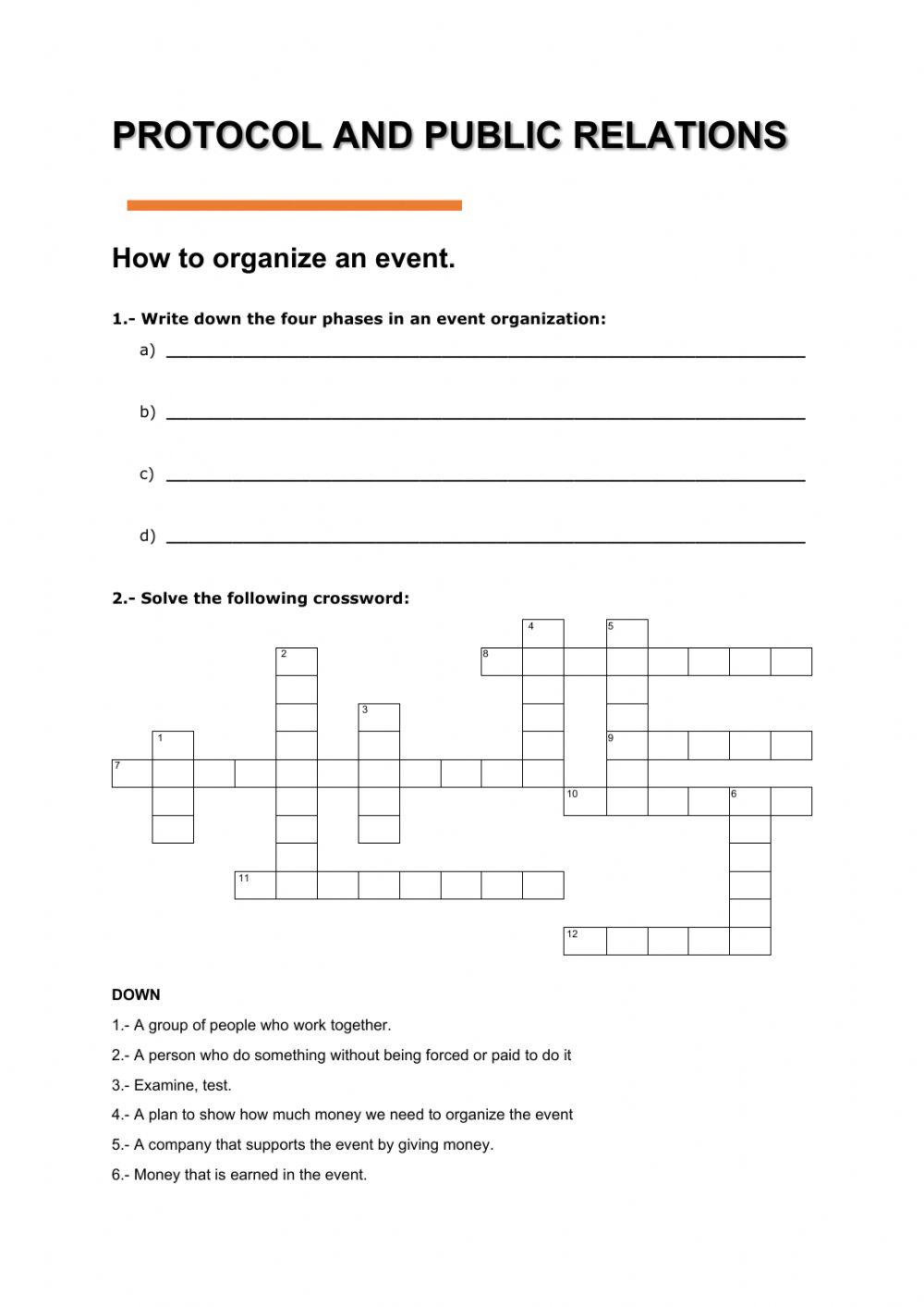 How to organiza an event worksheet | Live Worksheets
