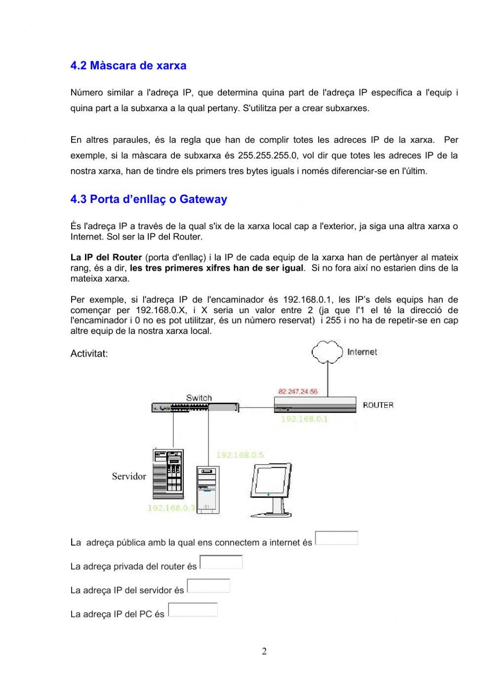 4ESO. Teoria (3). Tipus IP i Protocols worksheet | Live Worksheets